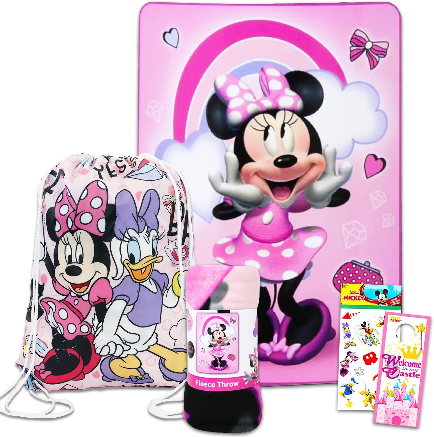 Amazon.com: Disney Minnie Mouse Fleece Blanket Sleepover Set for Girls ...