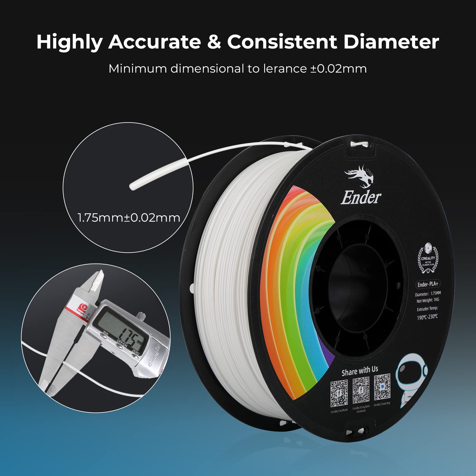 Creality PLA Filament 1.75mm, Upgrade PLA+ Filament Strong Toughness No ...