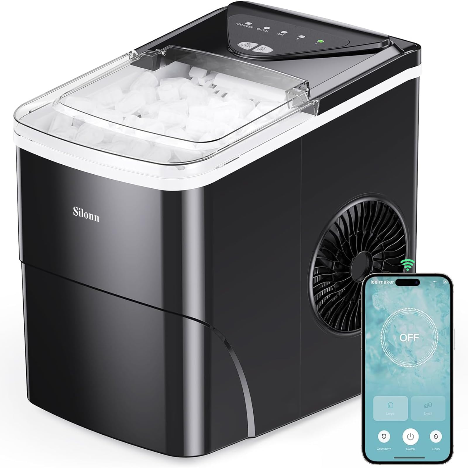 Amazon.com: Silonn Smart Countertop Ice Maker, Compact Wi-Fi Ice Maker ...