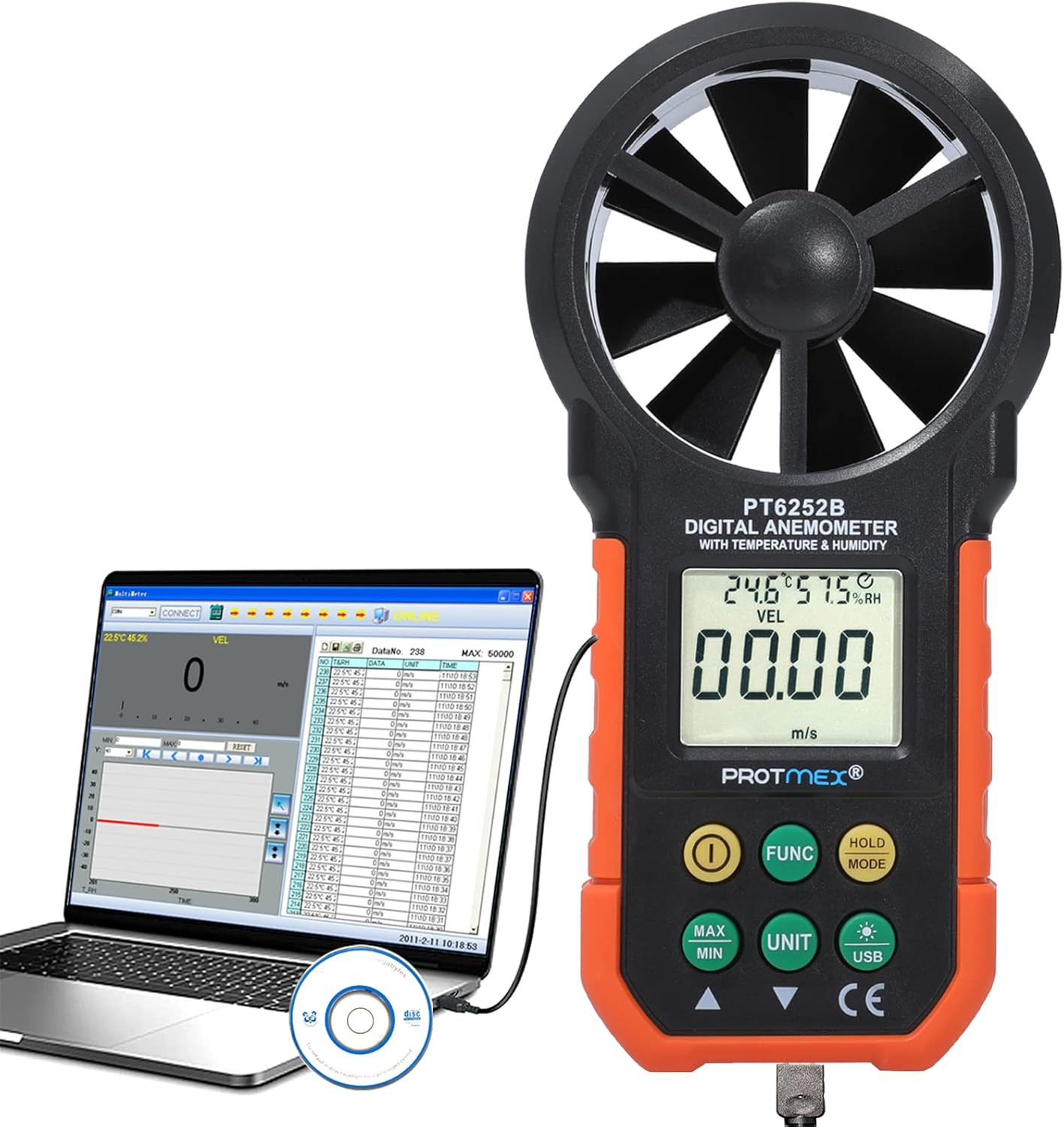 Protmex MS6252B Digital Anemometer Humidity Temperature Testers Meters ...