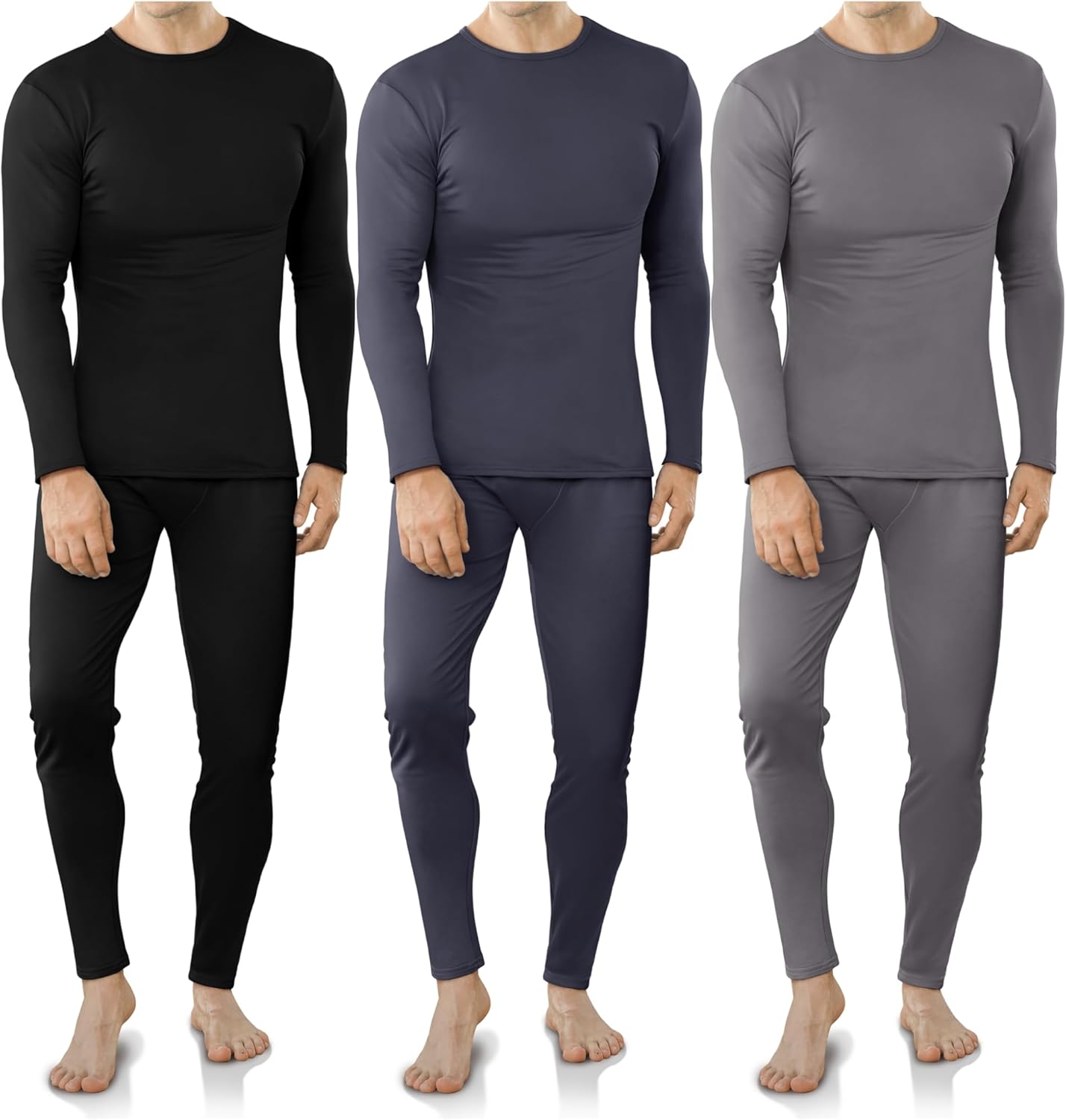 VZV 3 Set Thermal Underwear for Men Fleece Lined Long Johns Mens Thermals Top and Bottom Set ...