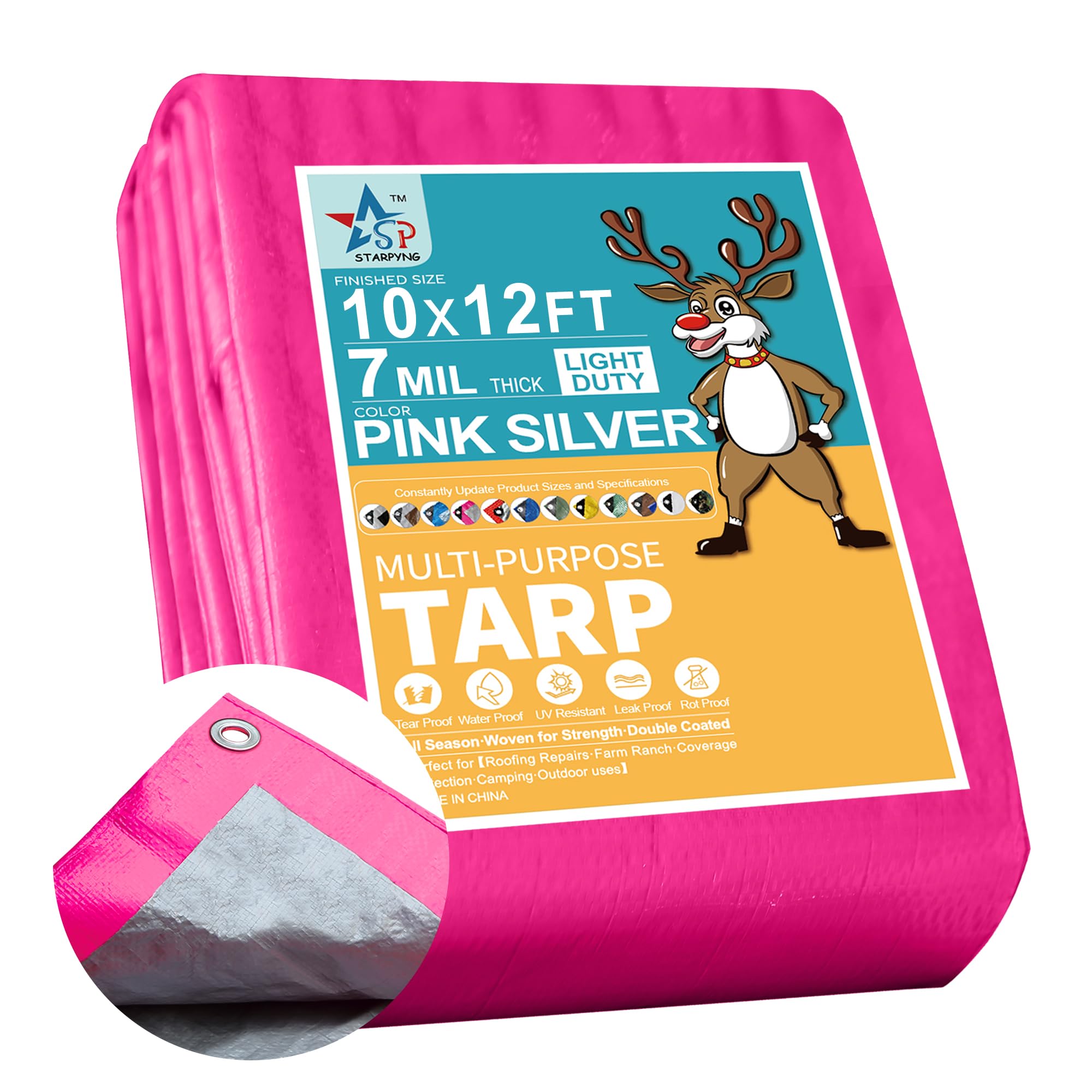 STARPYNG-7 Mil Pink/Silver 10x12 Feet Tarp-Multifunctional Waterproof ...