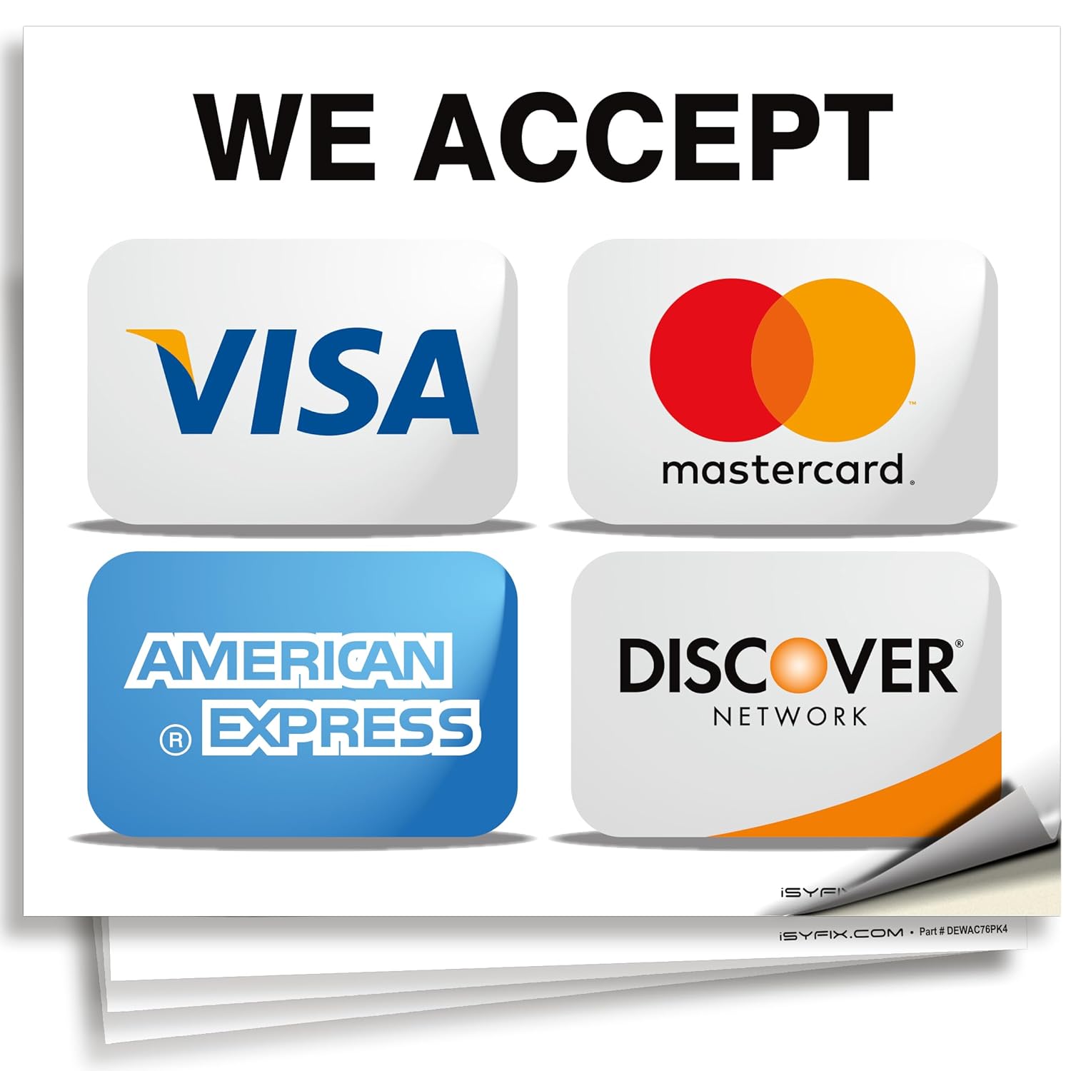 iSYFIX Credit Card Sticker Signs Stickers - 4 Pack 7-x 6- Inch - We ...