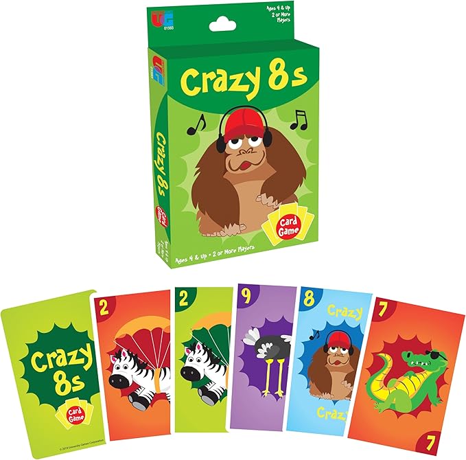Amazon.com: University Games Crazy 8s Card Game - Jumbo Size, Colorful ...