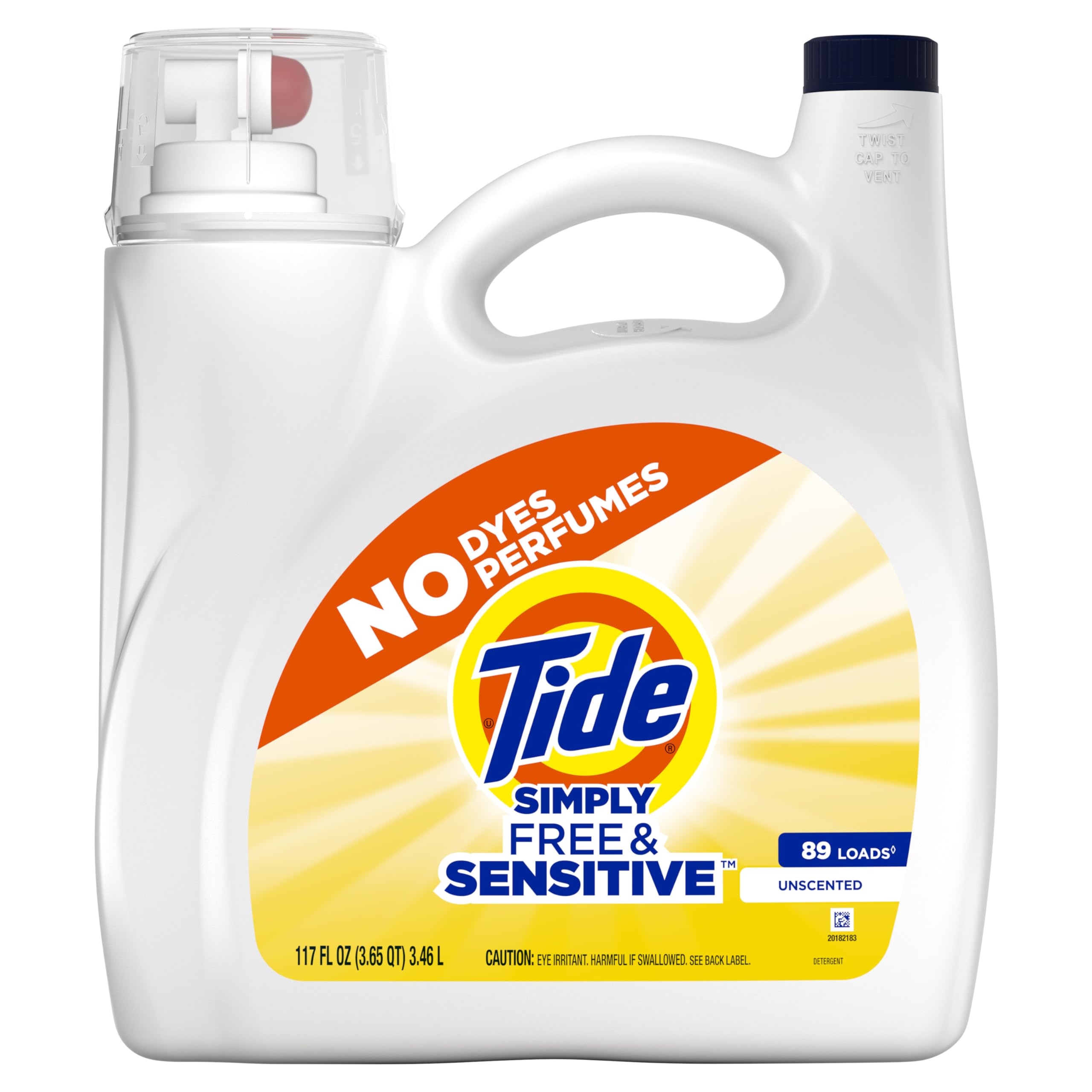 Tide Simply Liquid Laundry Detergent, Free & Sensitive, 117 oz, 89 Loads
