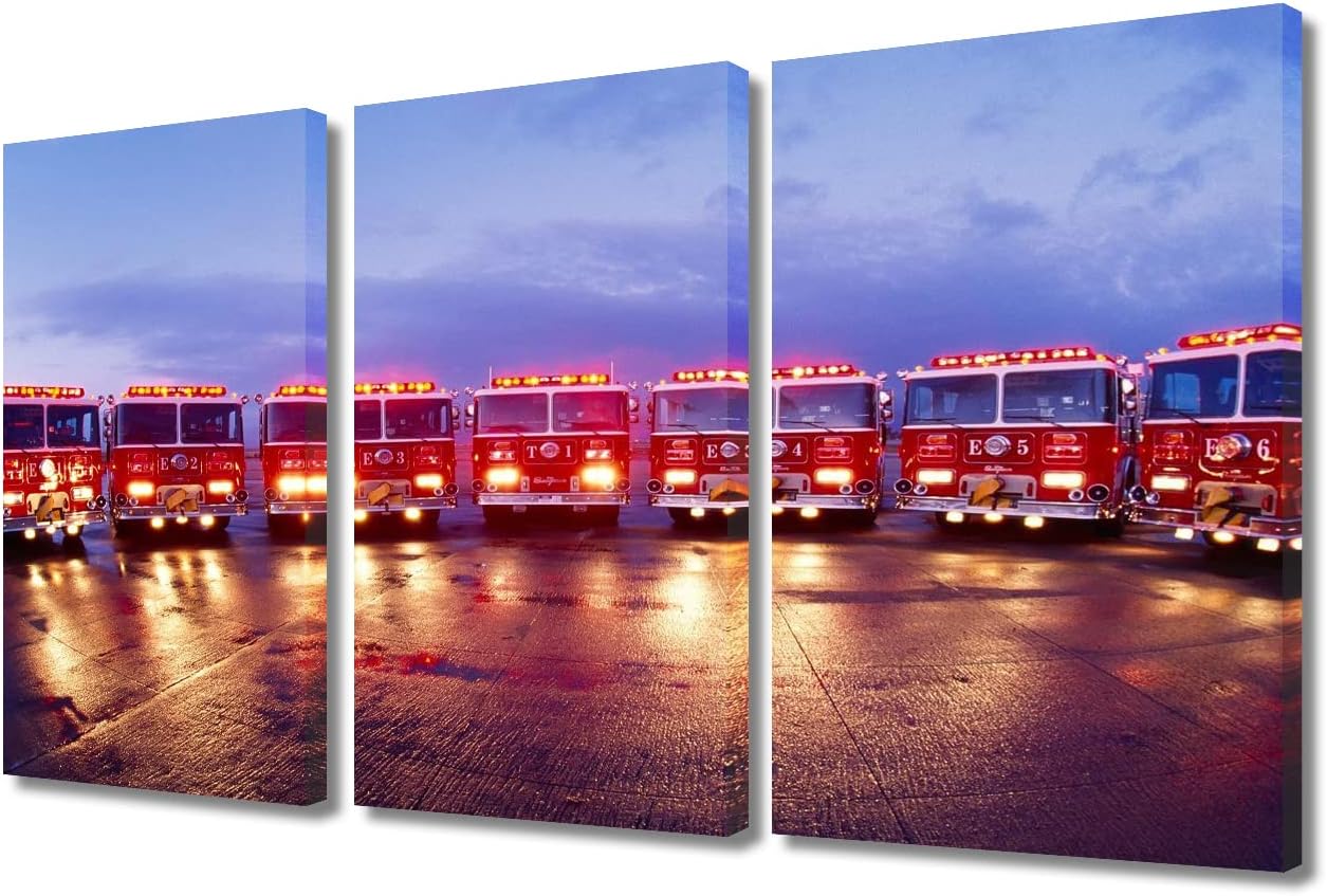 Amazon.com: TUMOVO 3 Pieces Fire Truck Canvas Wall Art Fireman Hero ...