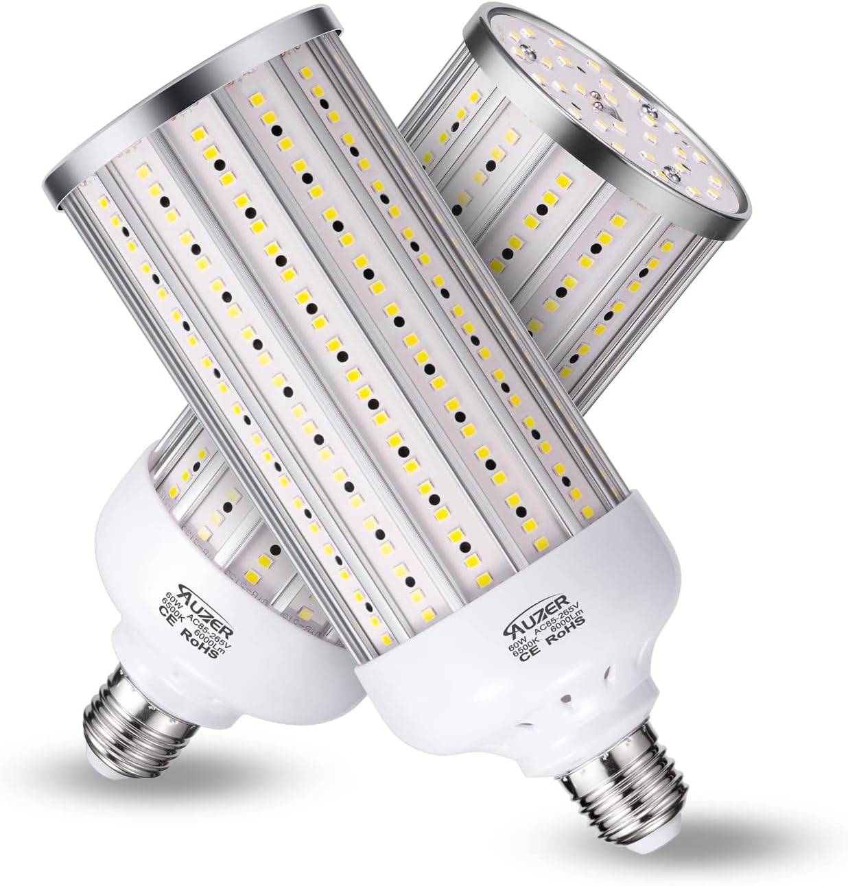 2-Pack 60W LED Corn Light Bulb（500W Equivalent） 6000 Lumen 6500K Large ...