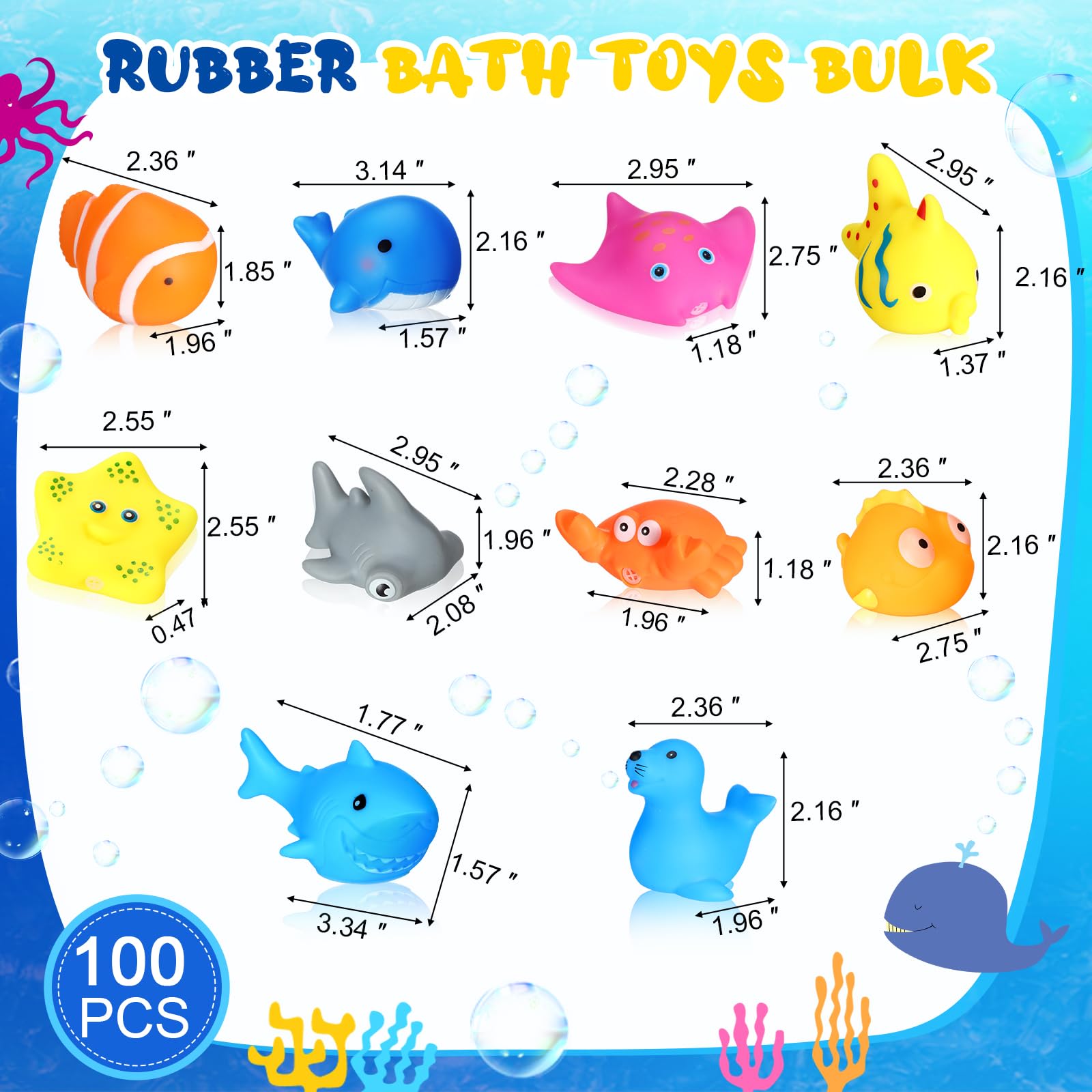 Snapklik.com : Poen 100 Pcs Rubber Bath Toys Bulk Cute Sea Animals ...