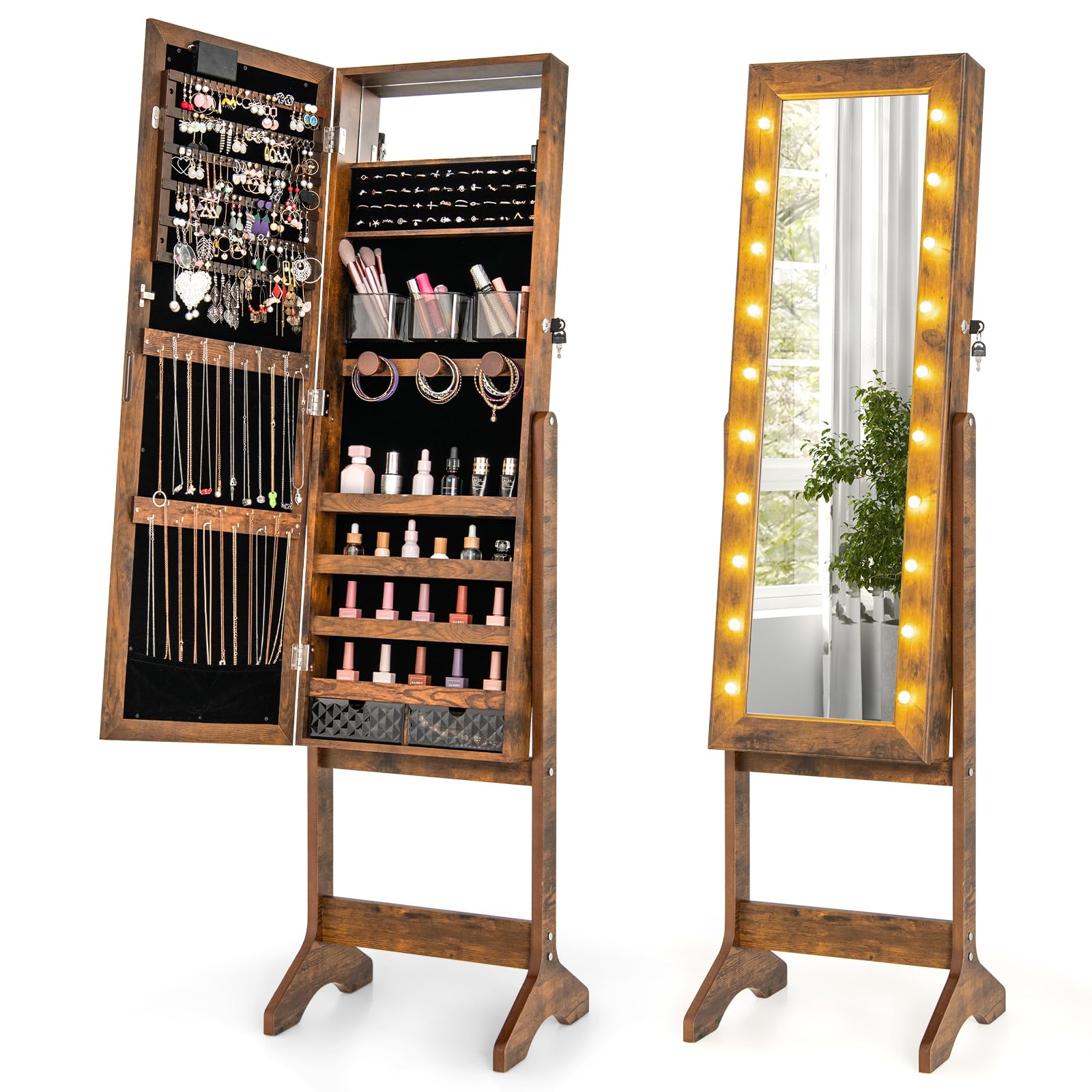 Amazon.com: GOFLAME Jewelry Armoire Cabinet Standing, Lockable Full ...