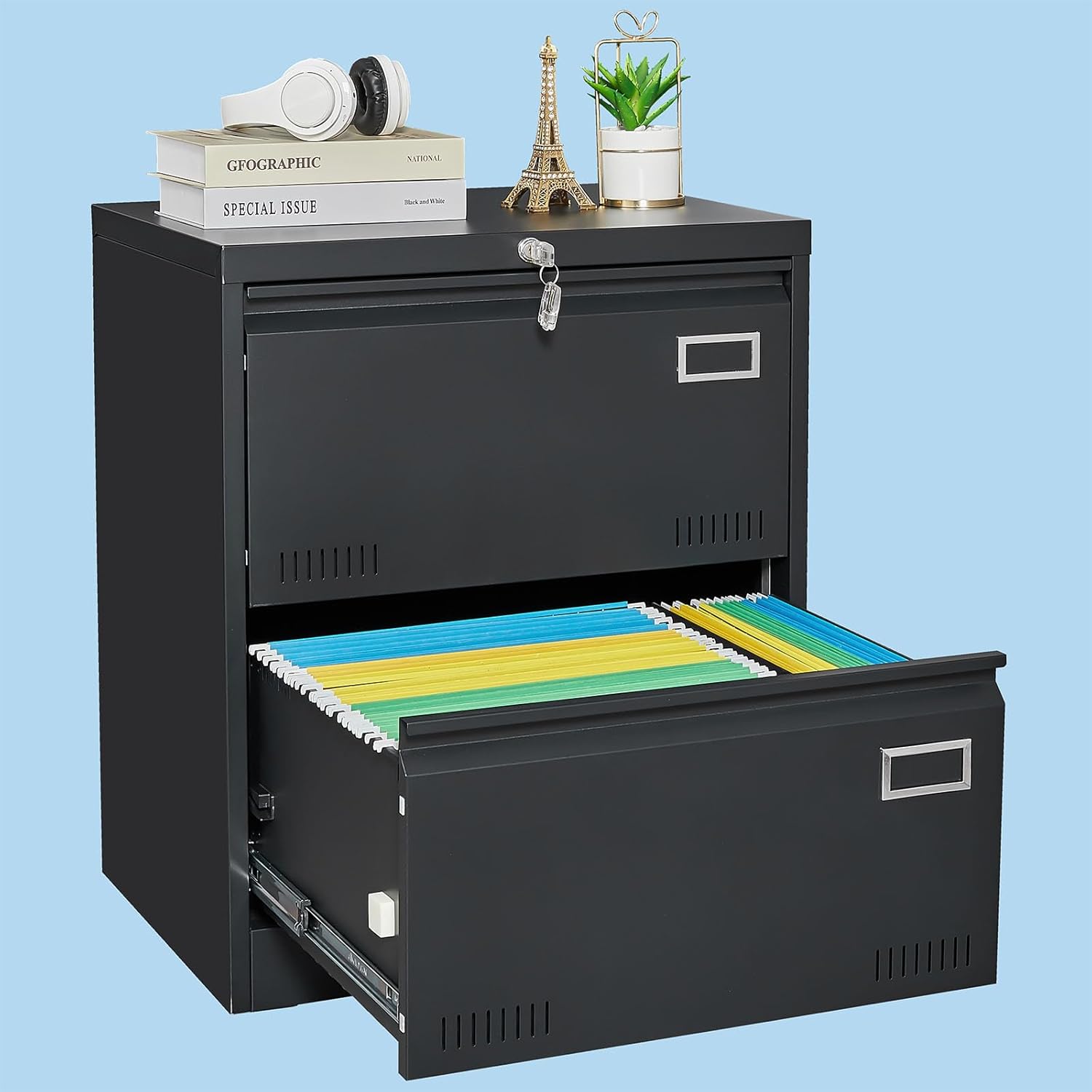 Amazon.com: PIETFIU Locking 2 Drawers Metal File Cabinet,Steel Filing ...