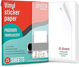JOYEZA Premium Printable Vinyl Clear Sticker Paper for Inkjet Printer - 25 Sheets Translucent ...