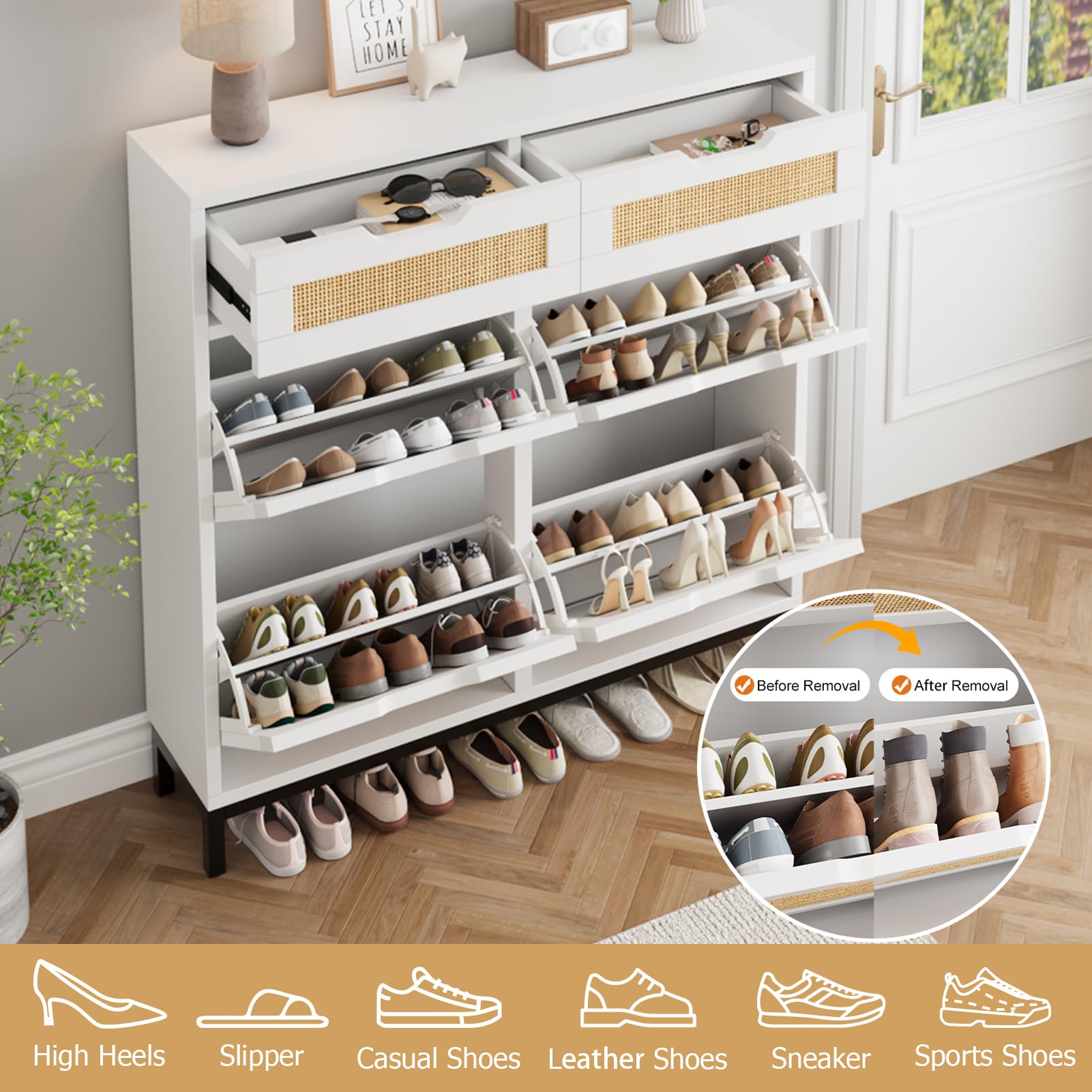 Snapklik.com : Shoe Cabinet Storage For Entryway Rattan Hidden Shoes ...