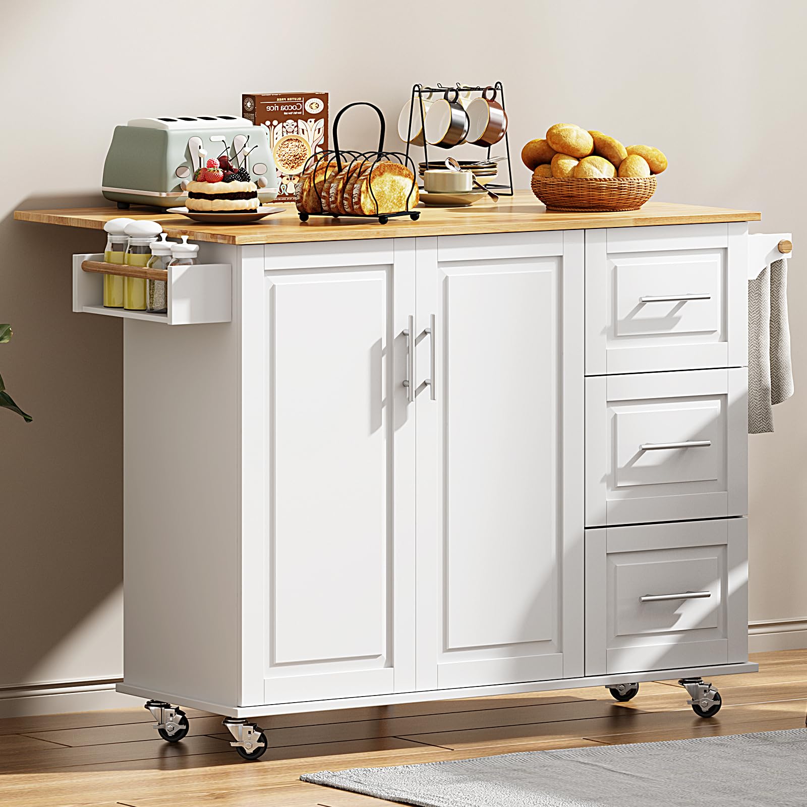 SDHYL Mobile Kitchen Island with Storage, Kitchen Cart with Drop Leaf ...