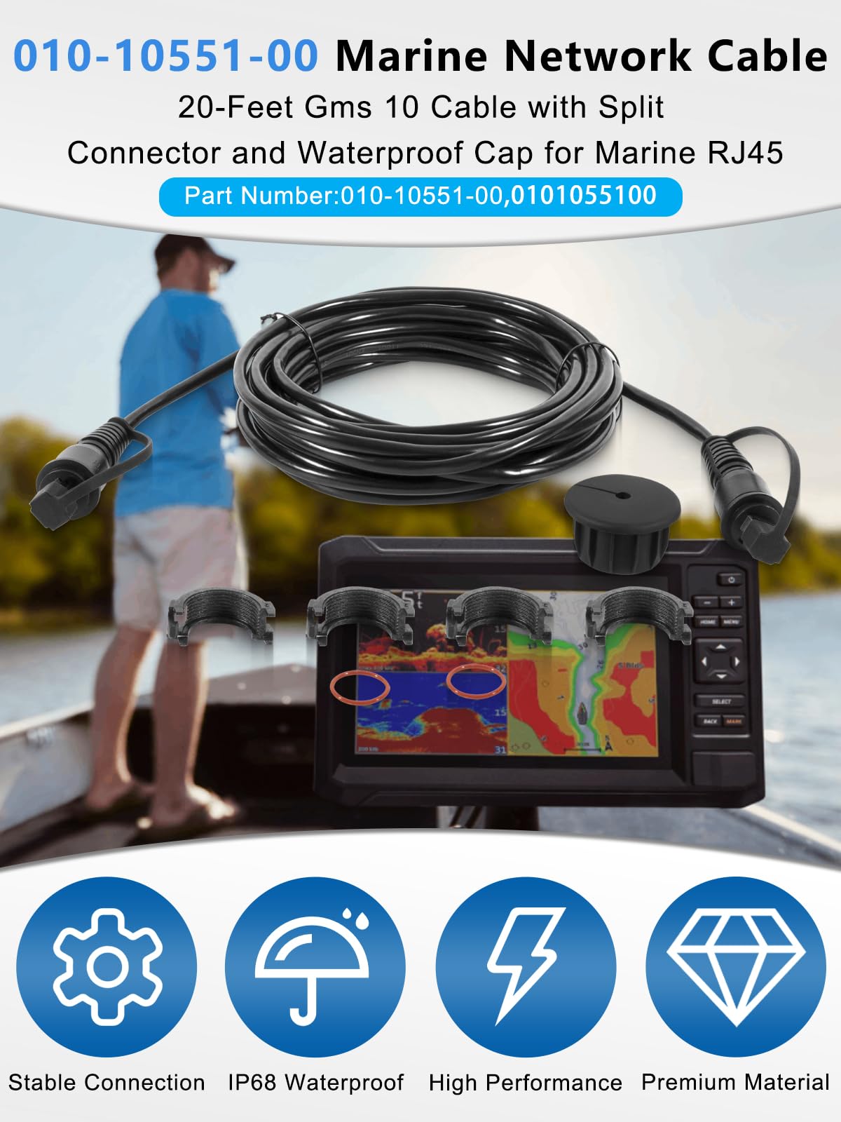 Network Cable 010-10551-00 Marine 20 Foot Fit Marine RJ45 Compatible ...