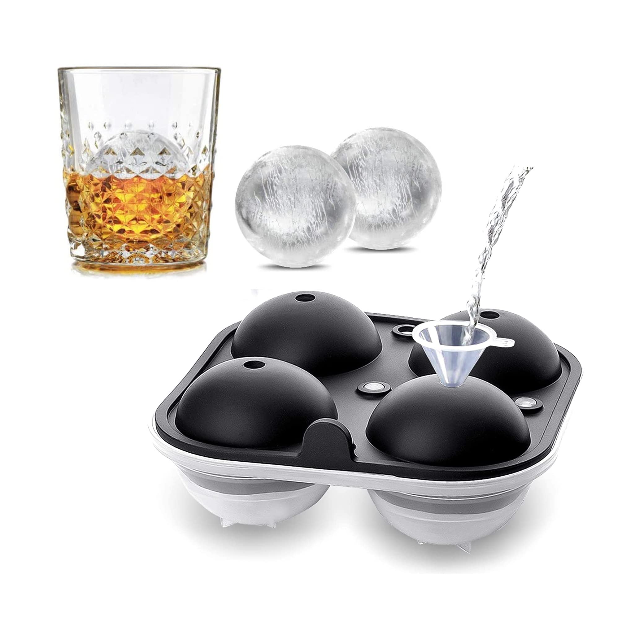 Sunset Silicone Sphere Ice Tray - Mold for 4 Ice Balls 6 cm with Funnel ...