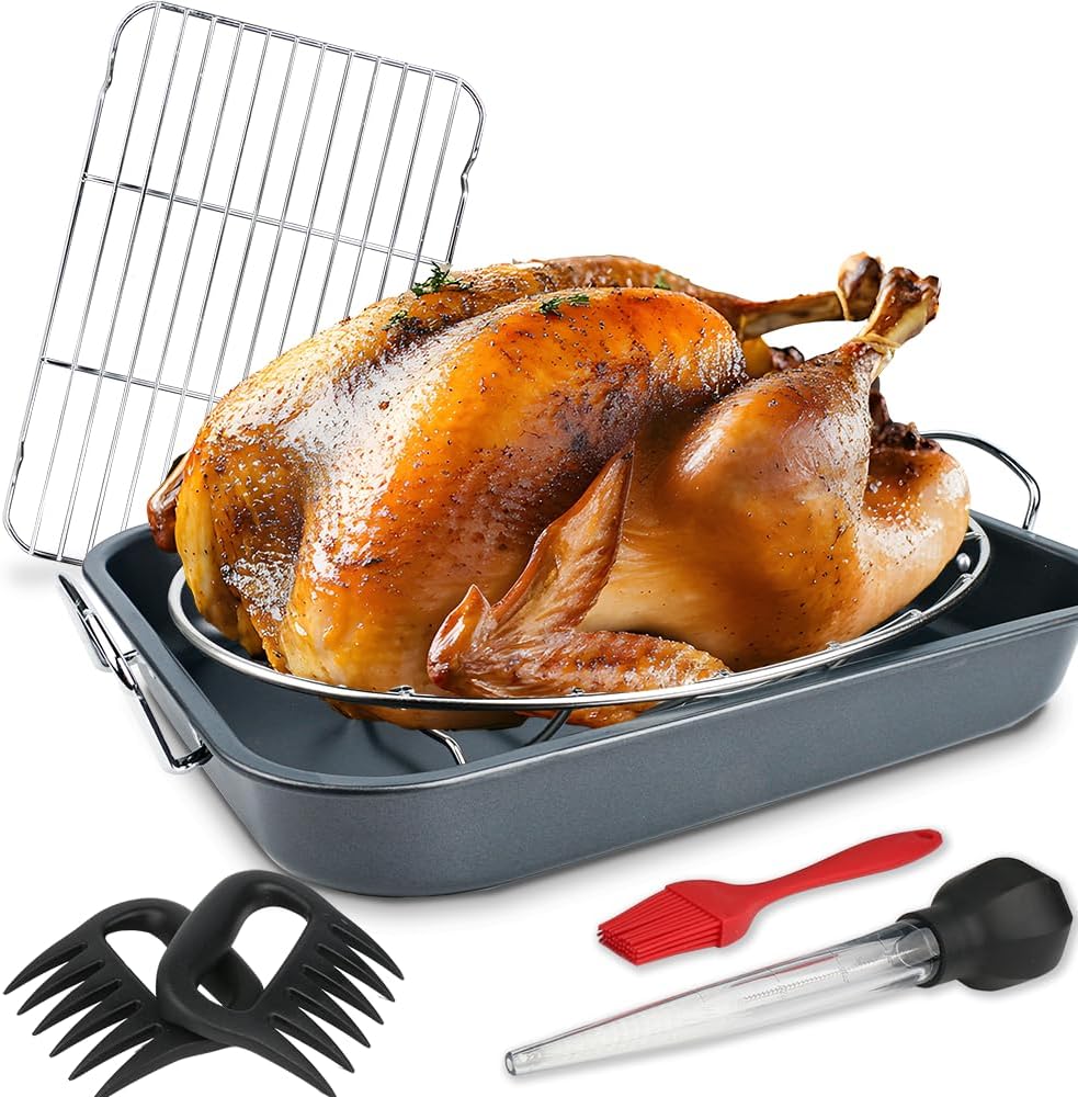 Amazon.com: CLAVANY Stainless Steel Roasting Rack Turkey Roaster with ...