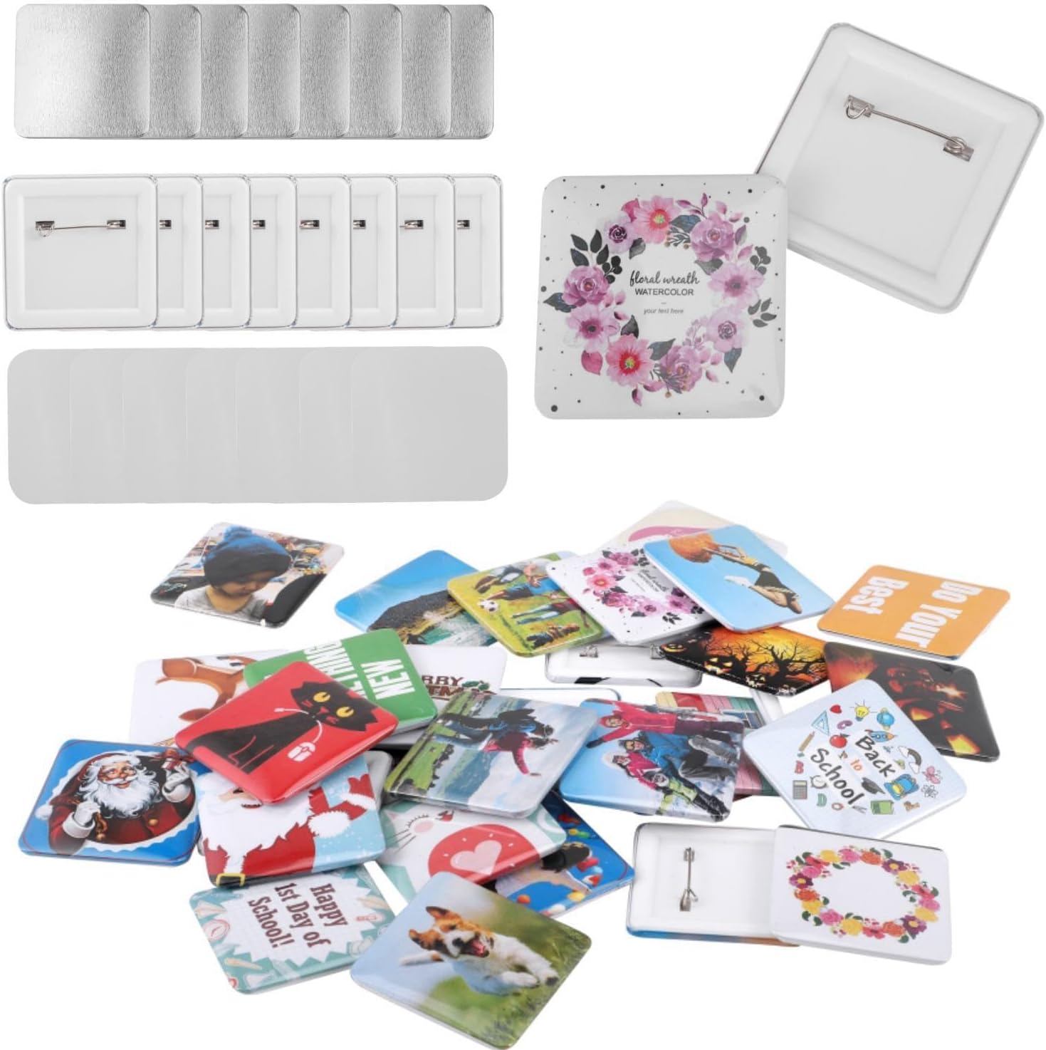 Amazon.com: 100 Set 2'' x 2'' Square Button Pin Making Supplies, Compatible With Square Button ...