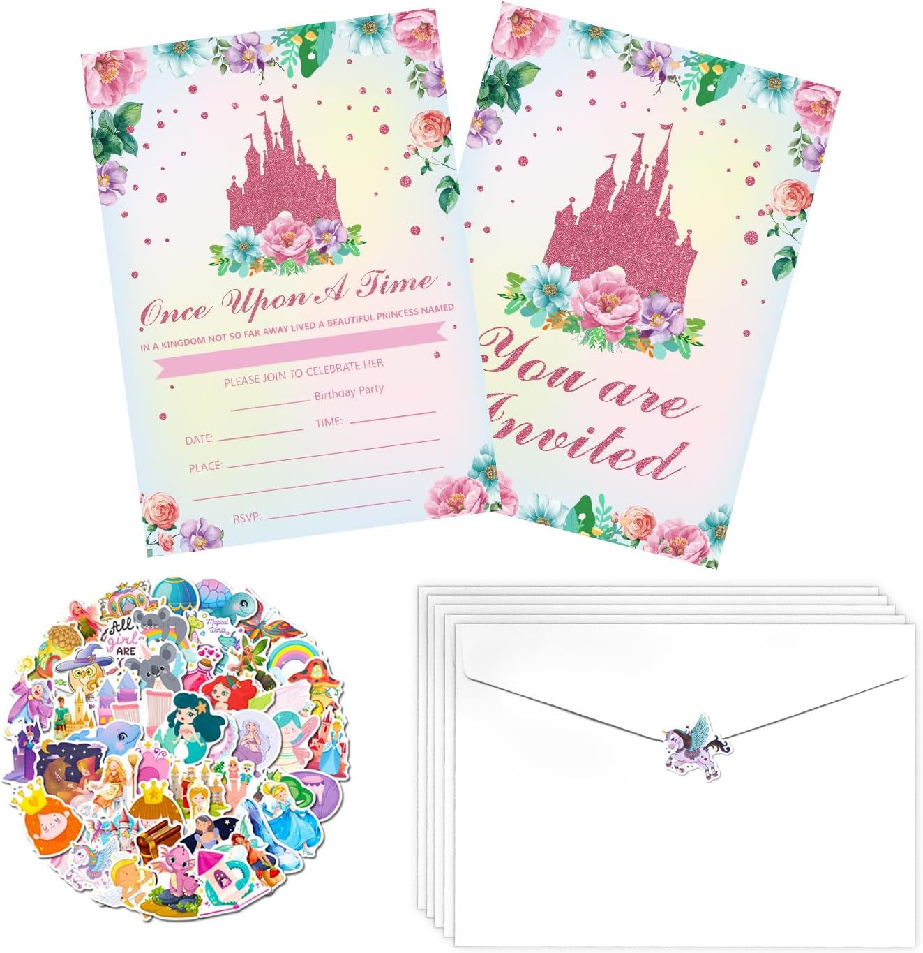 20Pcs Princess Party Invitations Sets with Envelopes Castle Party ...