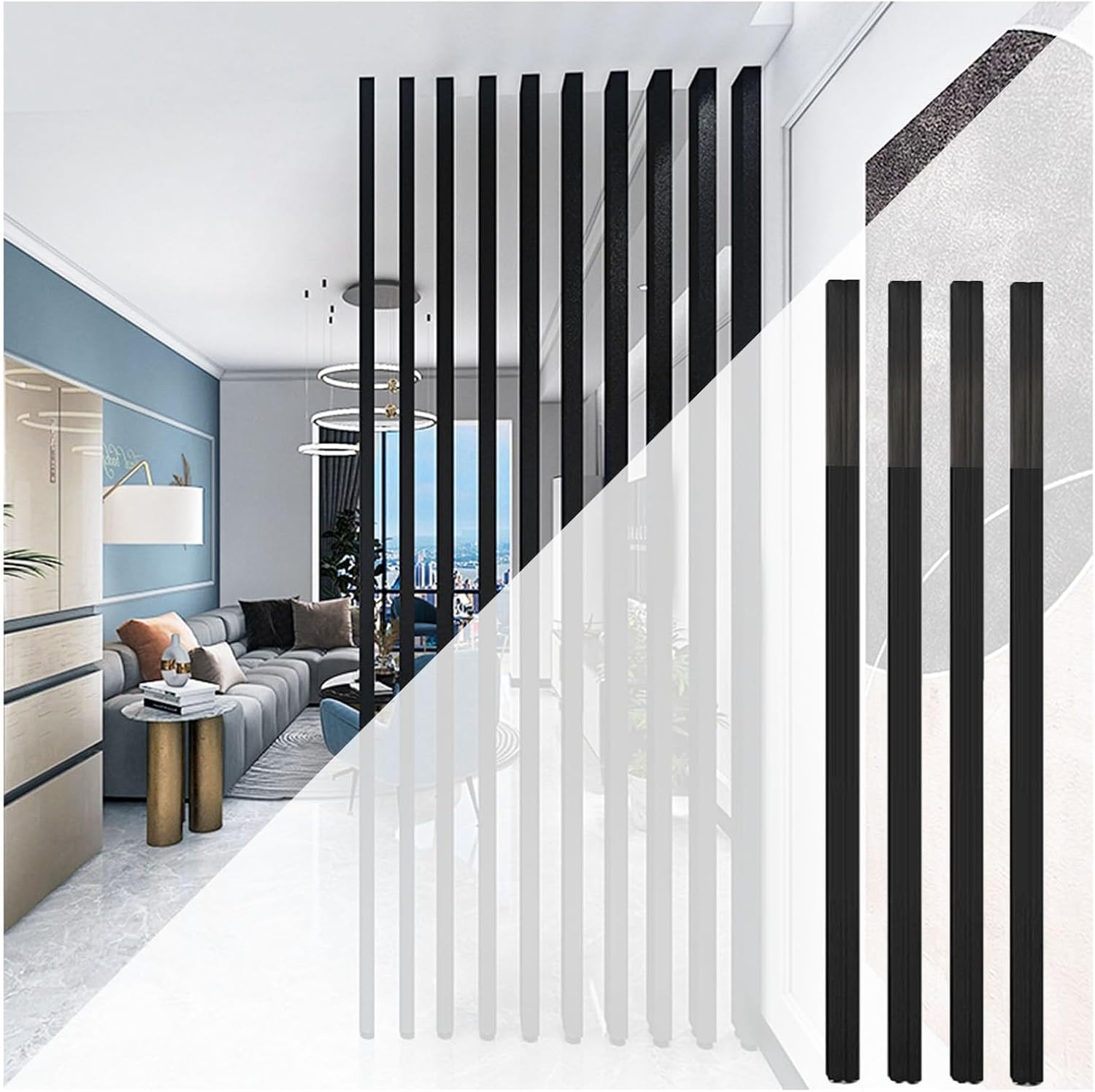 Floor-to-Ceiling Black Column Grille Freestanding Slatted Room Dividers ...
