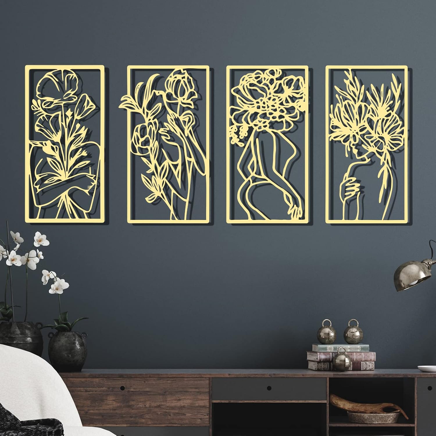 Amazon.com: 4 Pcs Metal Minimalist Abstract Woman Wall Art Line Drawing ...