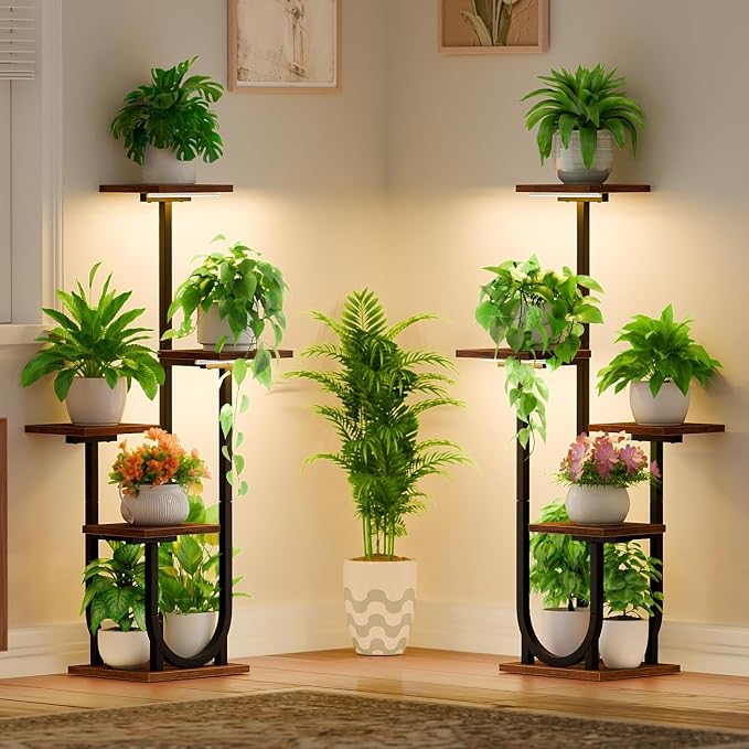 Amazon.com: MOSTWOGO Plant Stand Indoor with Grow Lights, 2 Pack 5 ...