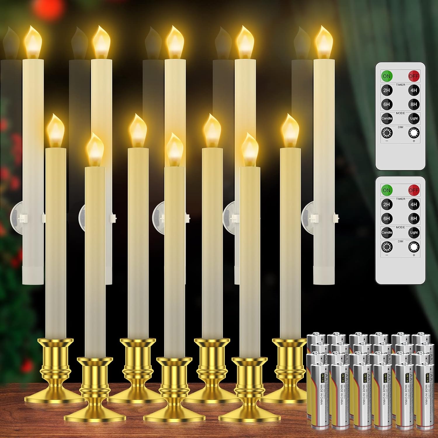 RONXS Window Candles, Flameless Taper Candles with Timer, Christmas ...