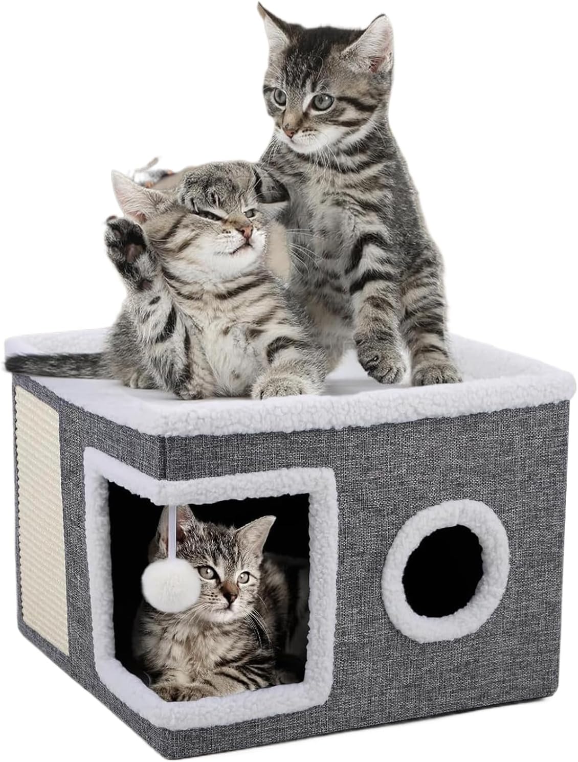Large Cat Beds,Cat Beds For Indoor Cats With Fluffy Ball Hanging and ...