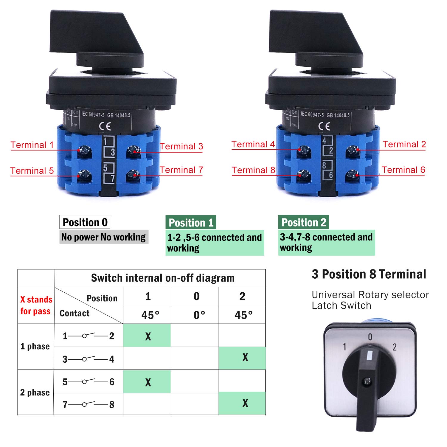 Snapklik.com : Universal Changeover Switch 20A 550V 3 Position 8 ...