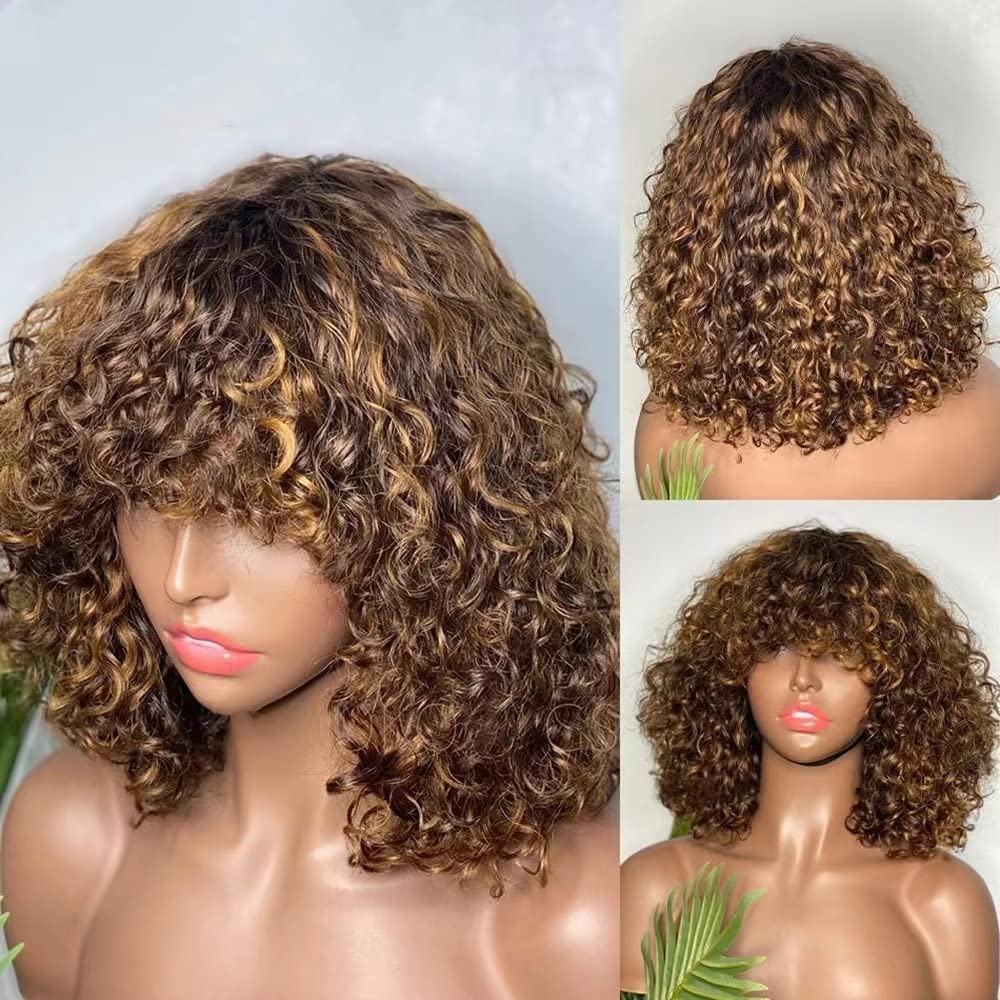 Amazon.com : Curly Short Afro Wig Ombre Blonde Short Human Hair Wigs ...