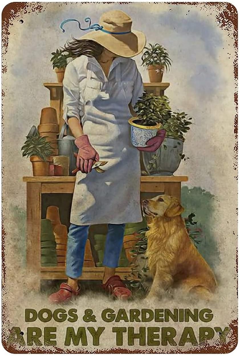 Amazon.com: Funny Tin Sign Dogs and Garden Dogs and Gardening are My ...