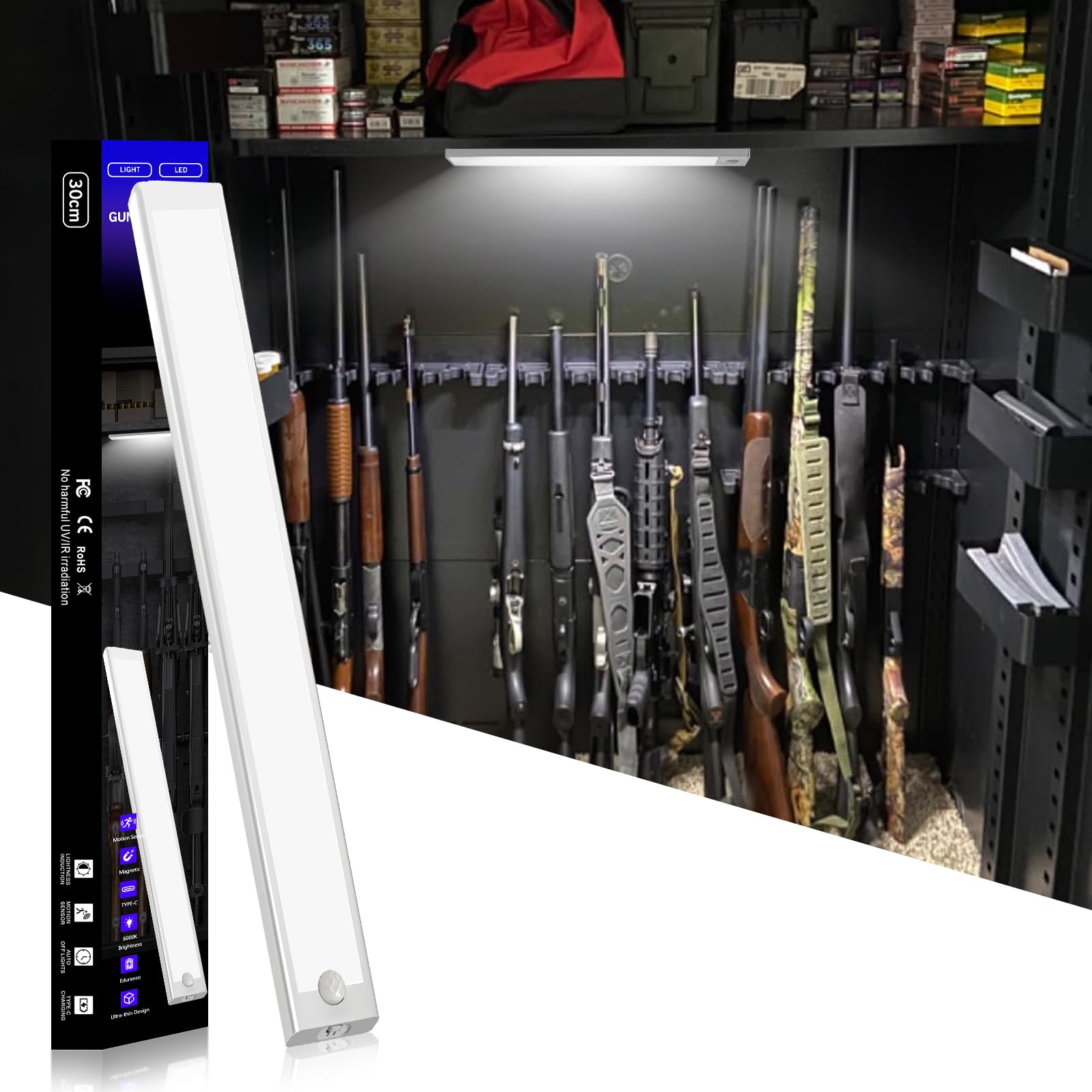QIRANUI 40 LED Gun Safe Light, Magnetic PIR Motion Activated LED Light ...