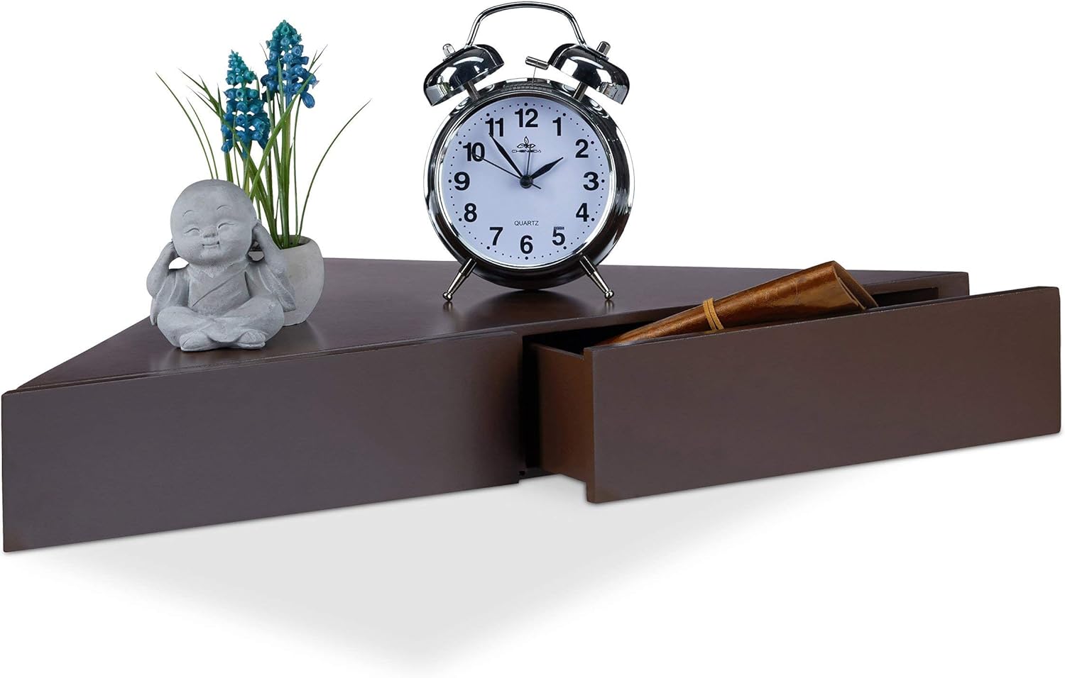 Relaxdays Corner Floating Shelf, Triangular Bookcase, 2 Drawers ...