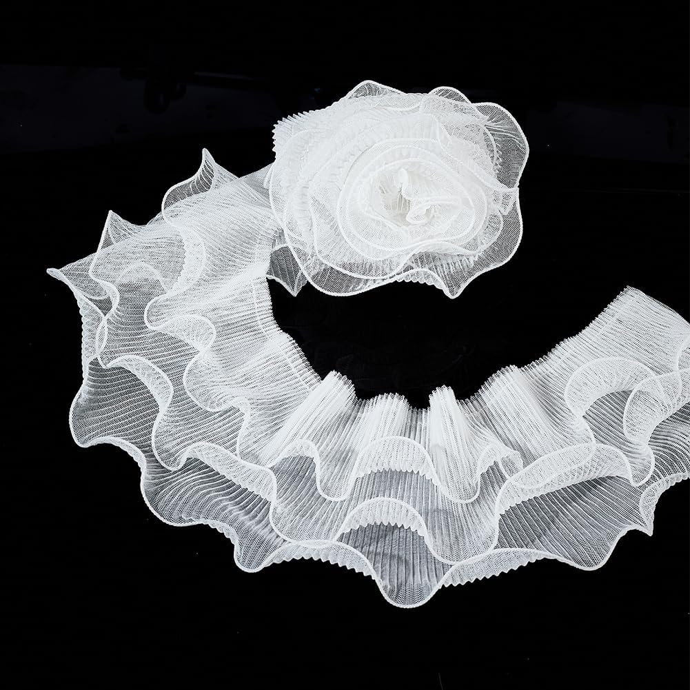 Ruffled Lace Trims 3 Yards, Pleated Lace Fabric Trim, Organza Ruffled ...