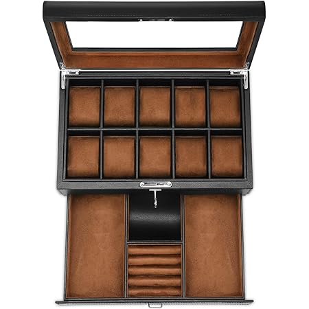 Amazon.com: Lifomenz Co Leather Watch Box with Drawer for Men Watch ...