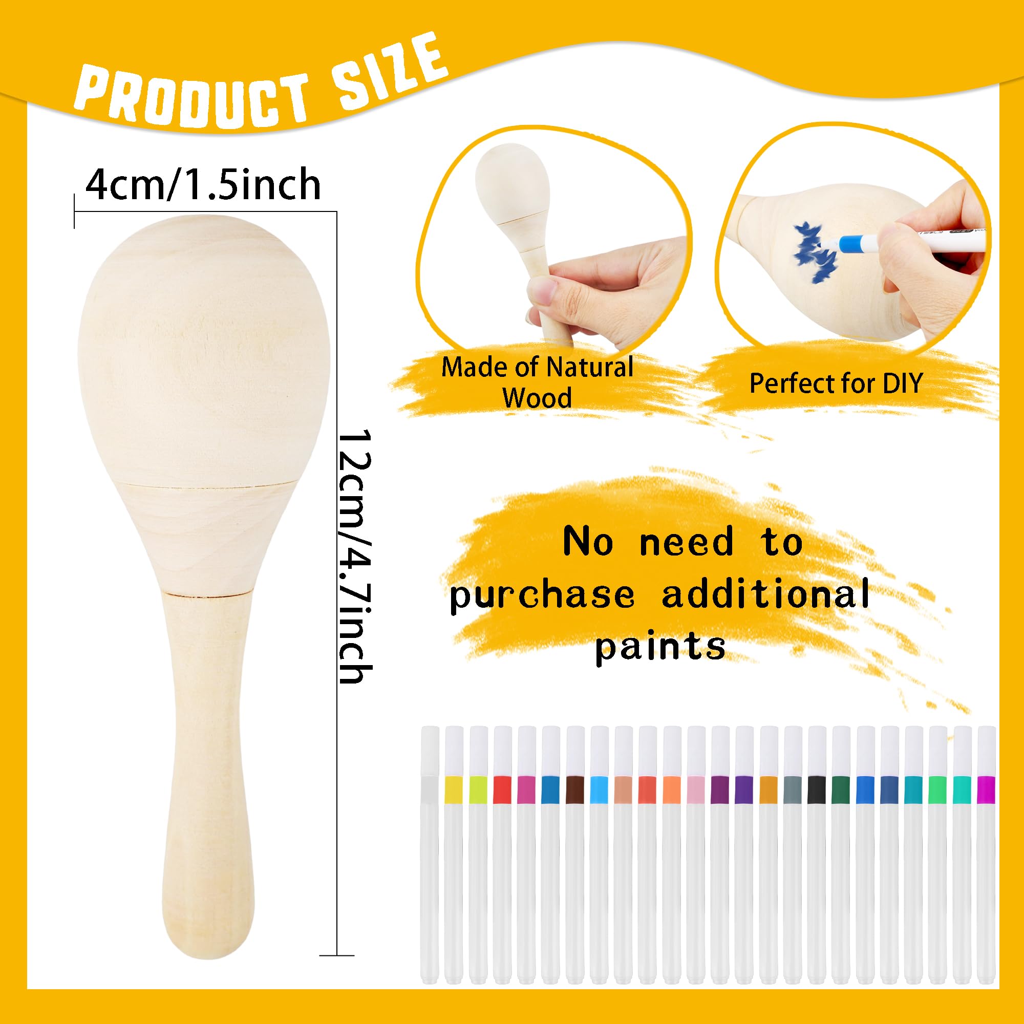 Fiesta Party Favors 32-Pack DIY Wooden Maracas - Unfinished Craft Kit ...