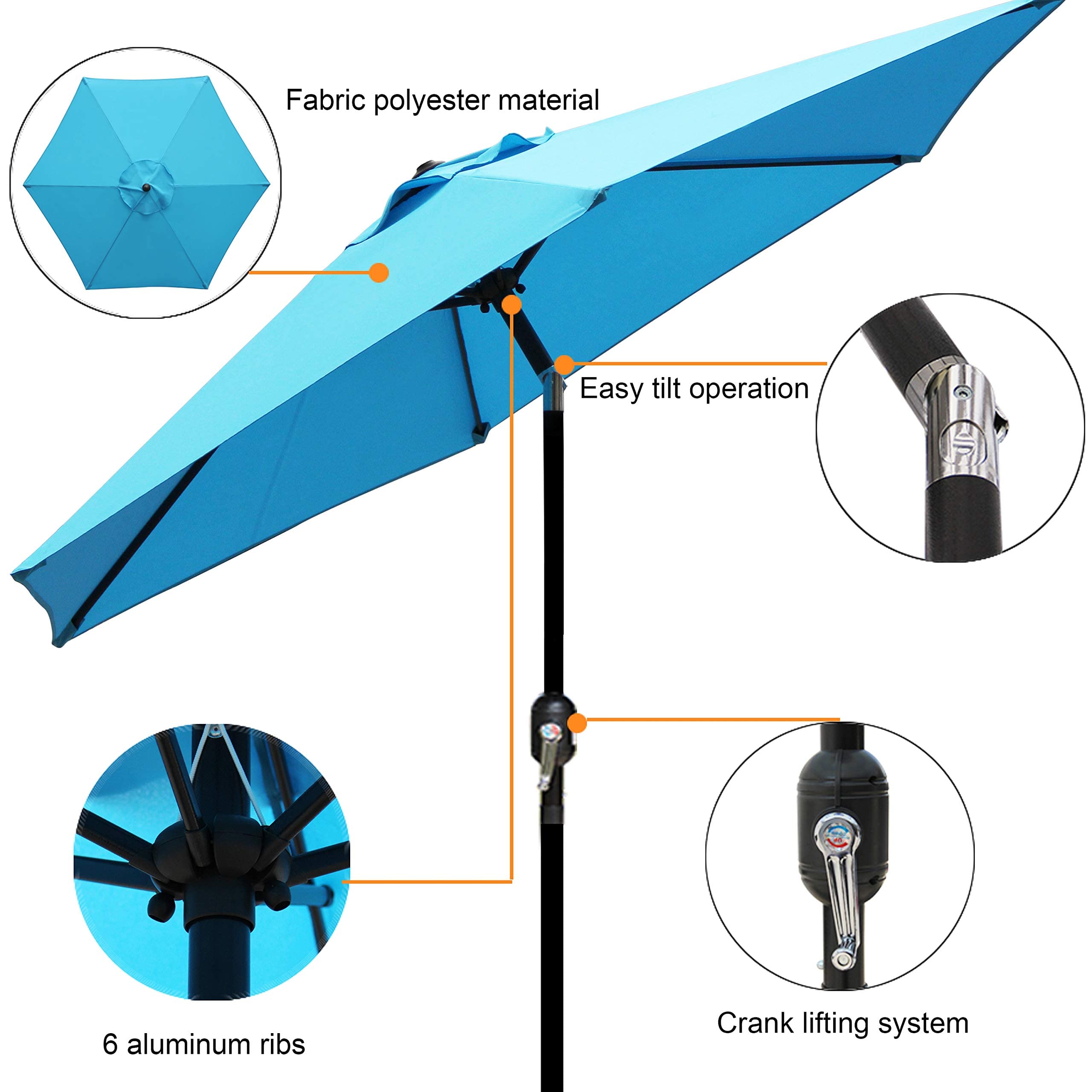 Snapklik.com : Blissun 7.5 Ft Patio Umbrella, Yard Umbrella Push Button ...