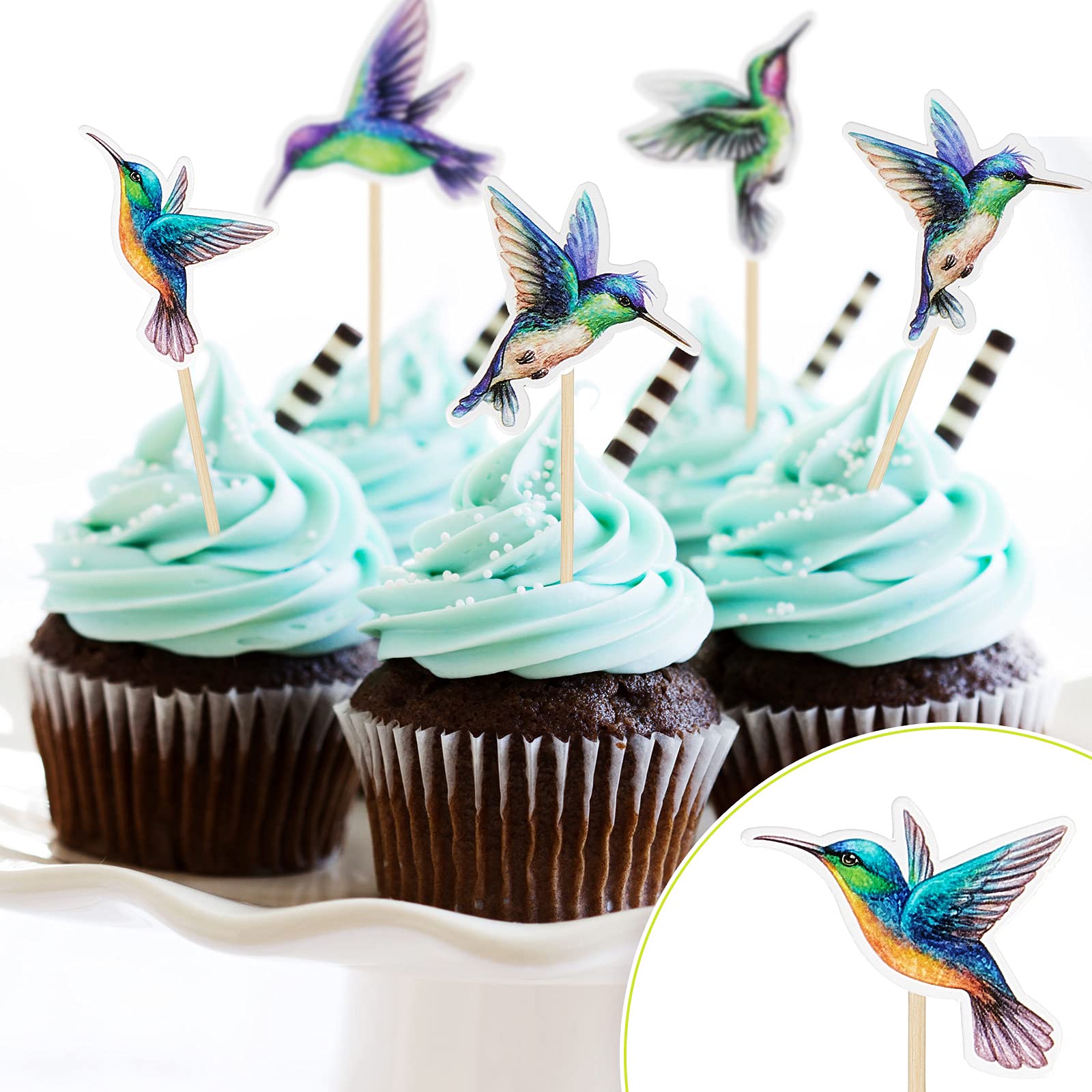 Snapklik.com : 40 Pieces Hummingbird Cake Cupcake Toppers Bird Cupcake ...
