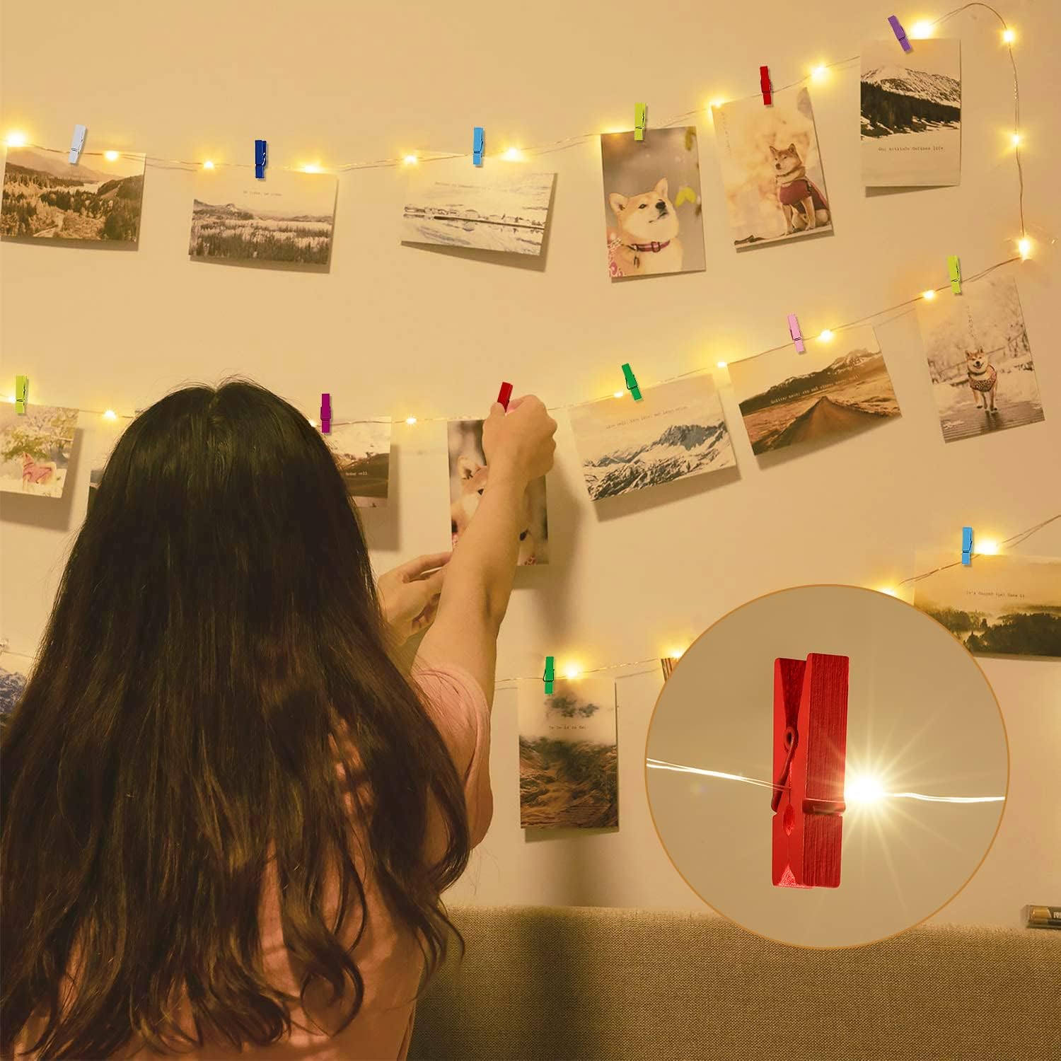SULYOOP 2 PCS 3m Cadena de Luces de Clip de Fotos, 20 LED luces de ...