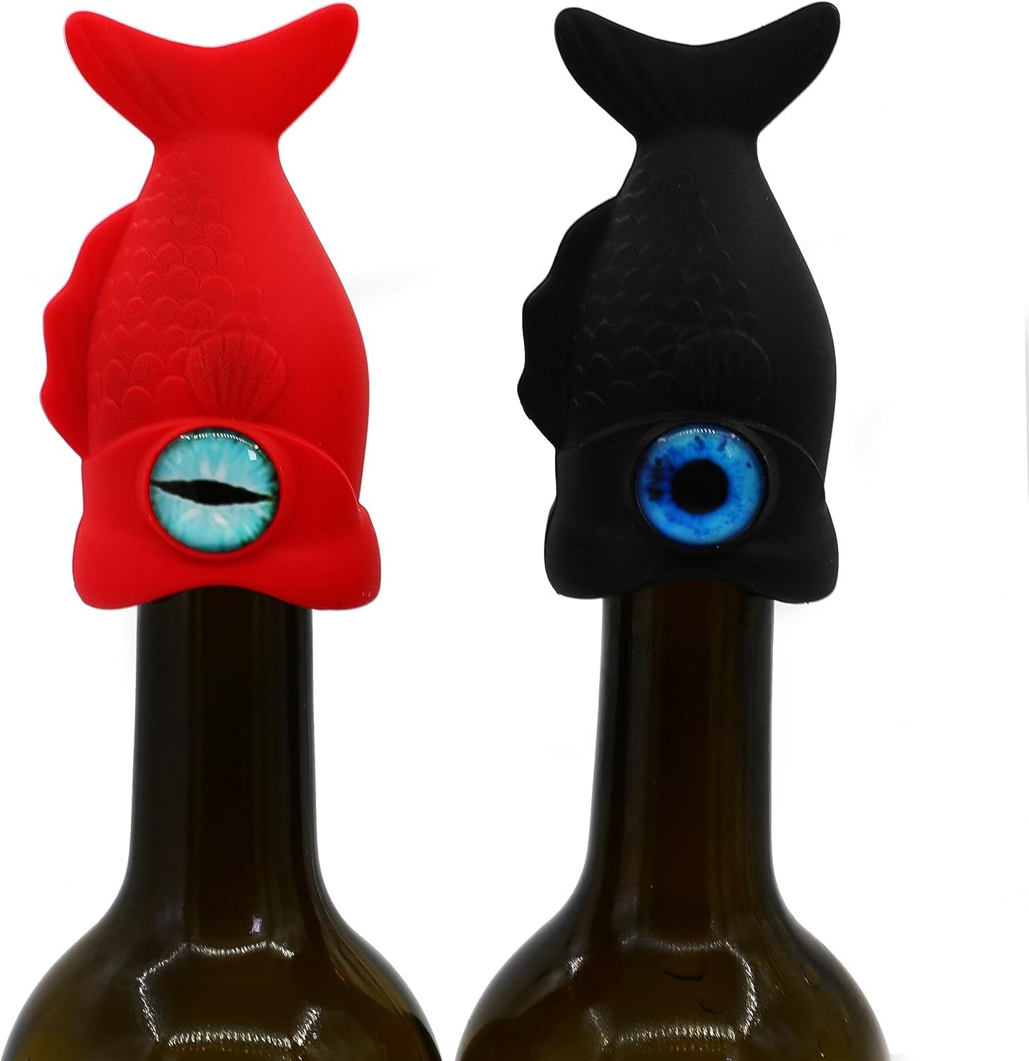 Amazon.com: HuJiao-Zi Funny "Big Eye Fish" Silicone Wine Stoppers - Set ...