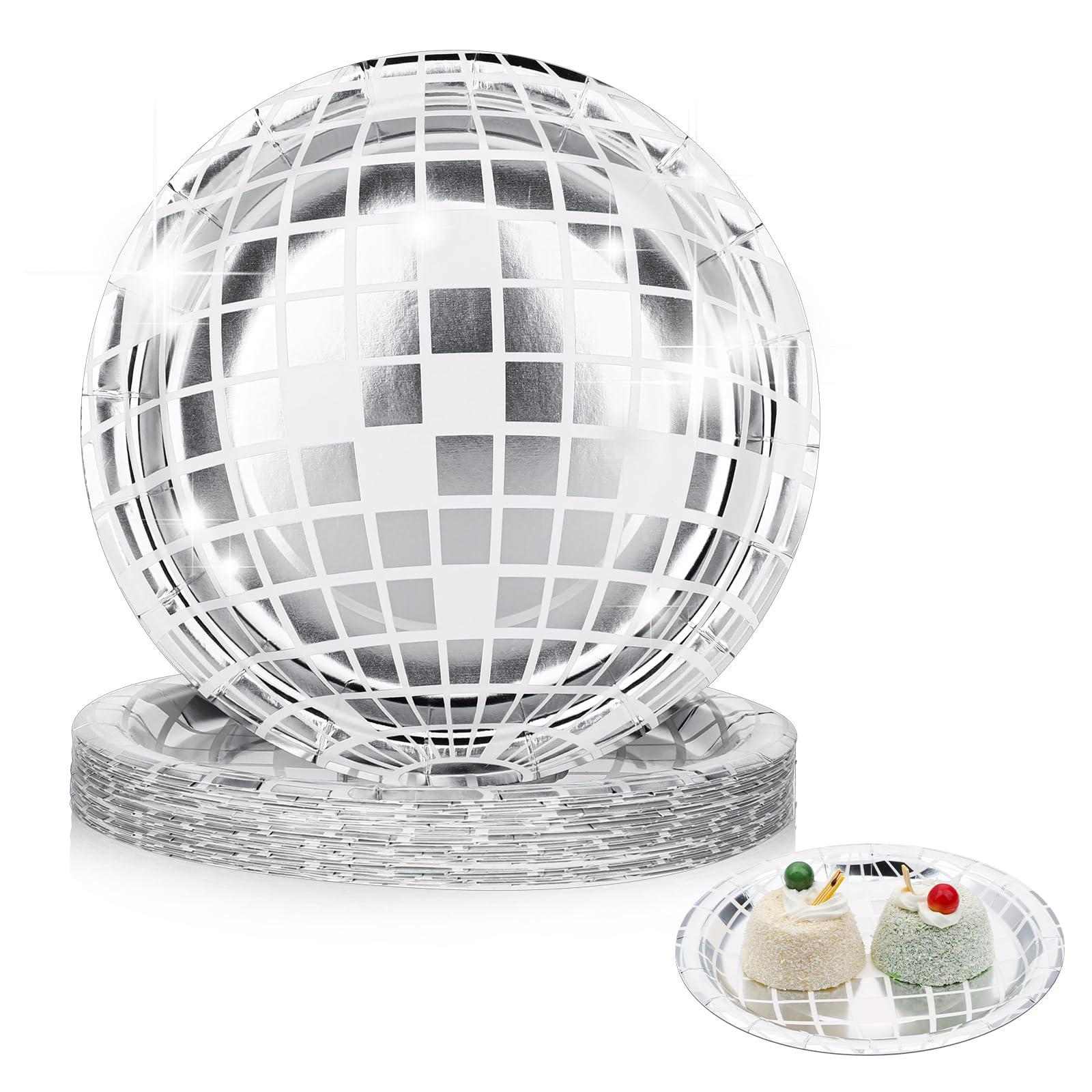 Grevosea 25 Pcs Disco Plates, Silver Disco Ball Paper Dinner Plates 7 ...