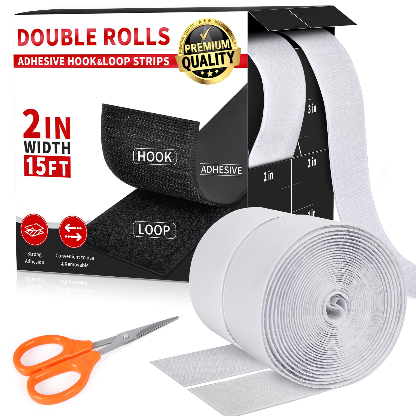 Amazon.com: 2 Inch x 15Ft Hook and Loop Strips with Adhesive, Double ...