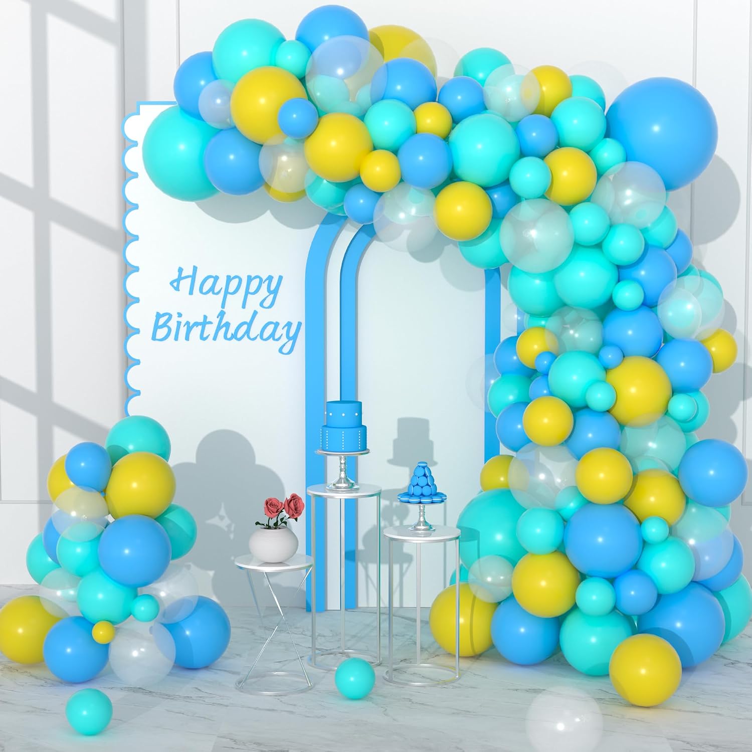 Amazon.com: Cunnikku Blue Yellow Balloon Garland Arch Kit, 122pcs Teal ...