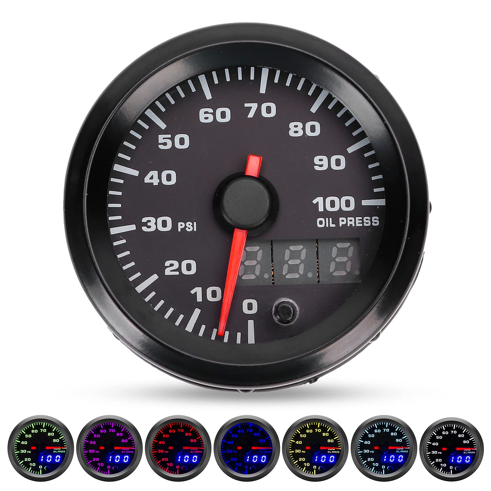 Amazon.com: Fydun 2 Inch Oil Pressure Gauge 0-100PSI 7 Color LED ...
