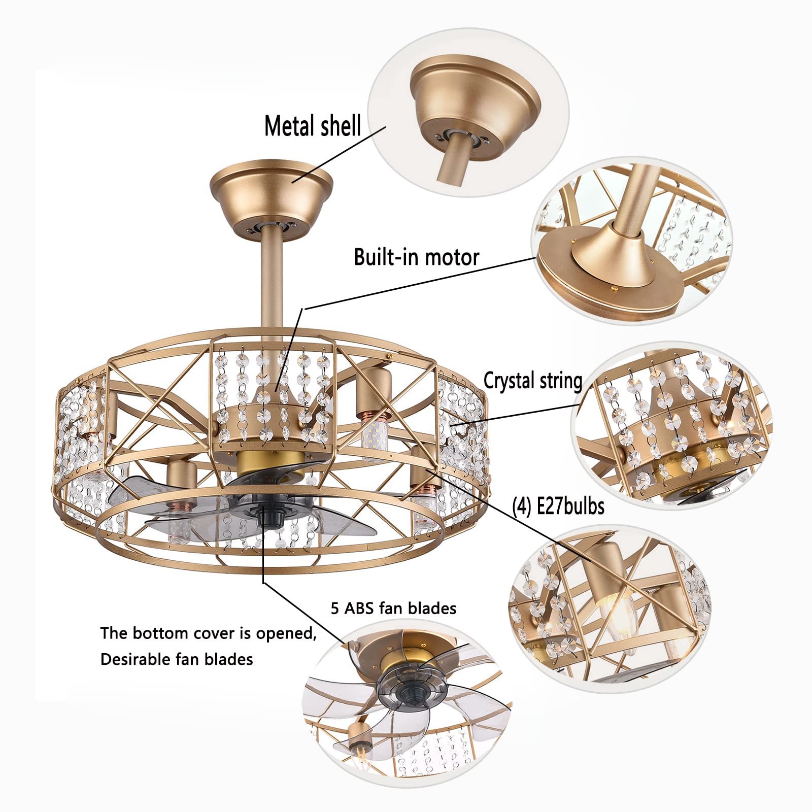 Rustic Ceiling Fan Chandelier Combo MOOONICHE 27'' Farmhouse Ceiling