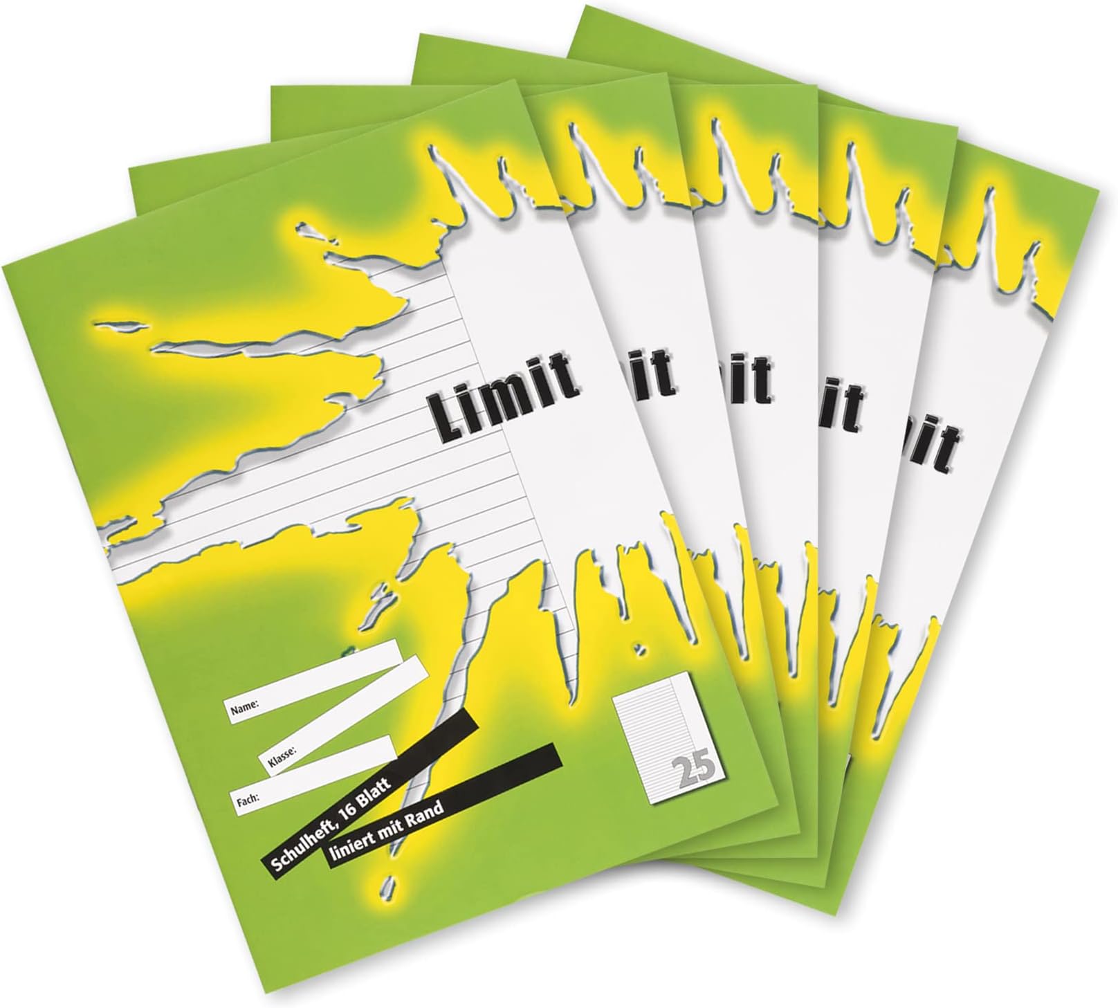 Limit Schulheft A4, 16 Blatt, Lineatur 25, liniert mit Rand, 5 Stück ...