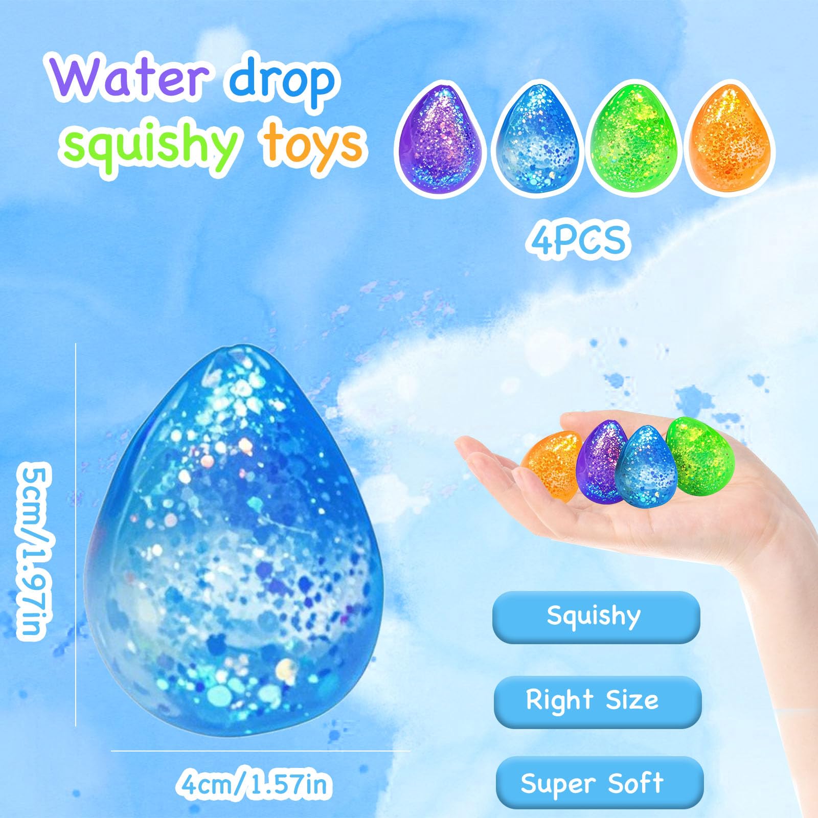 Juvanovo Raindrop Stress Balls, 4 PCS Water Drop Fidget Cube, Sugar ...