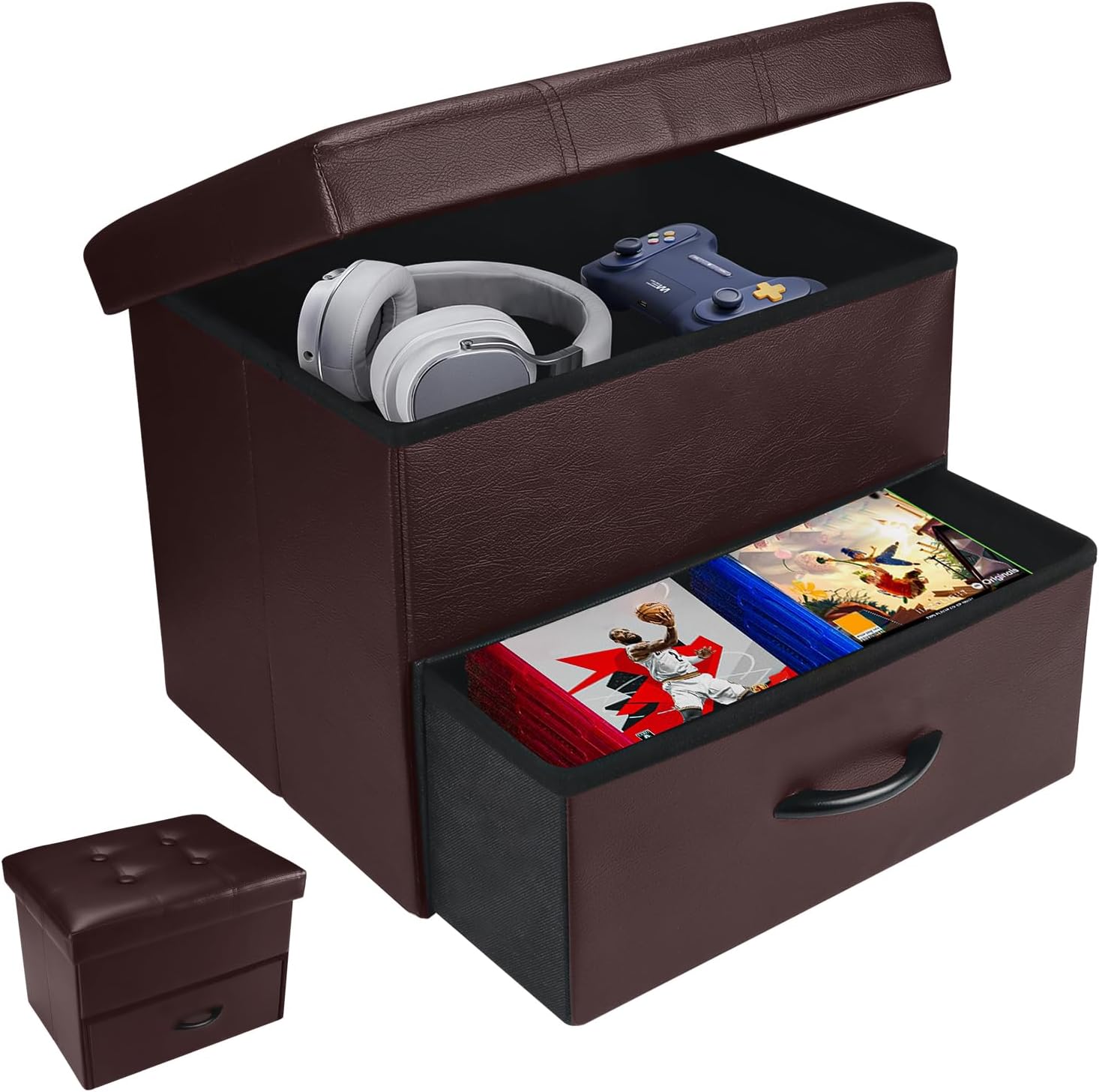 AmasSmile® Storage Ottoman Foot Rest Stool with Drawers, 17 inch ...