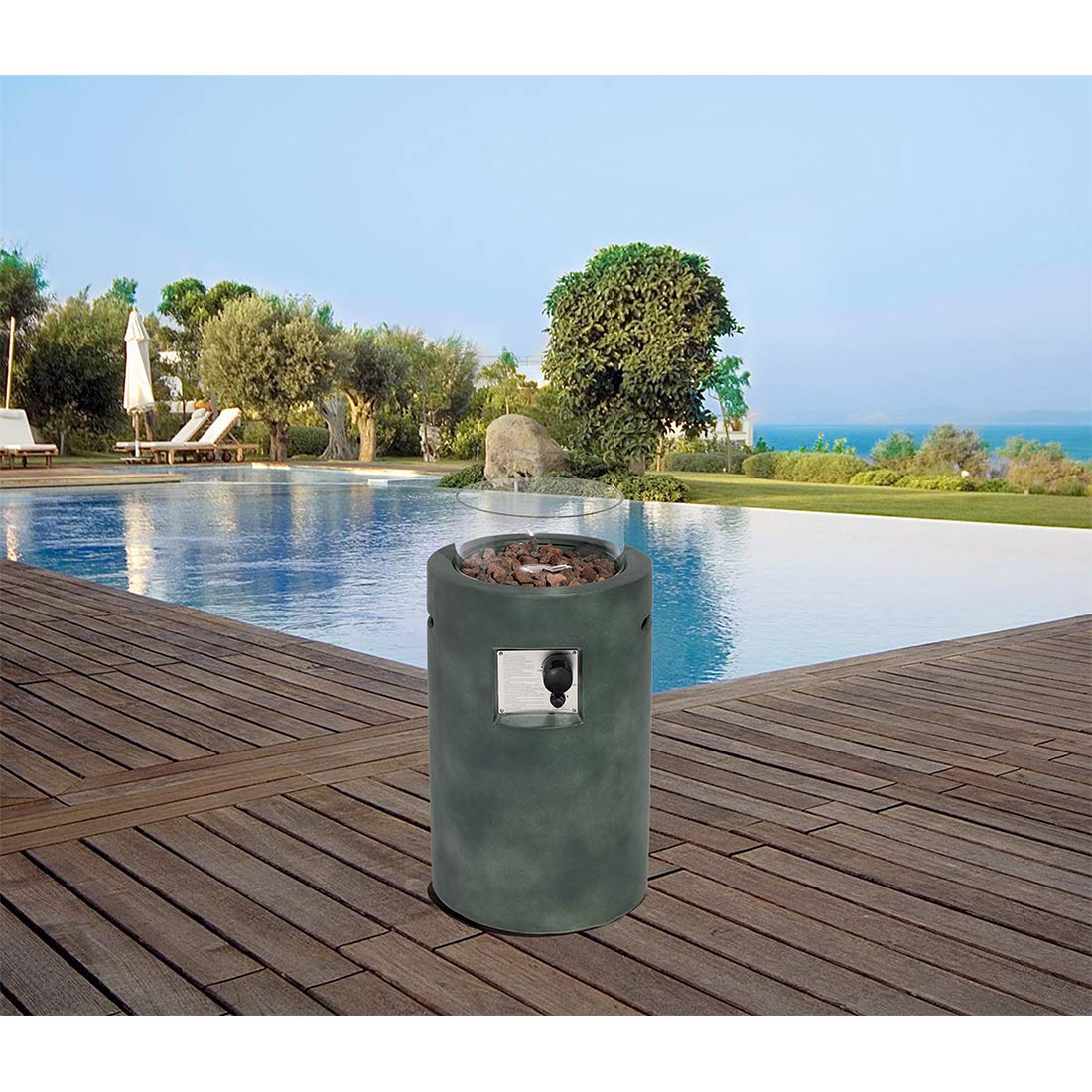 Buy SUNBURY Outdoor Propane Burning Fire Bowl Column, Dark Green Patio ...