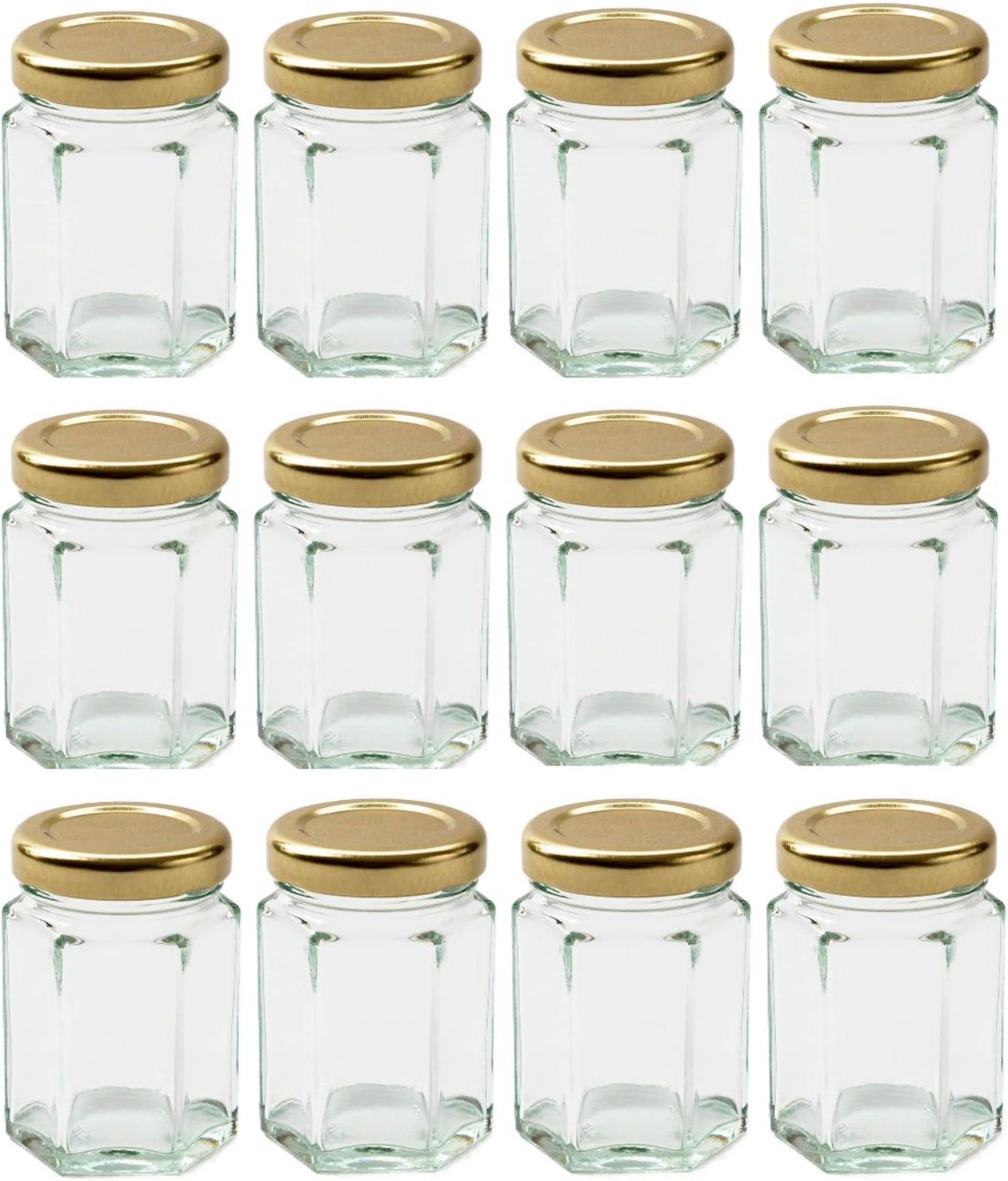 Nutley's 110ml Hexagonal Glass Jam Jar with Gold Screw-Top Lid 4oz ...