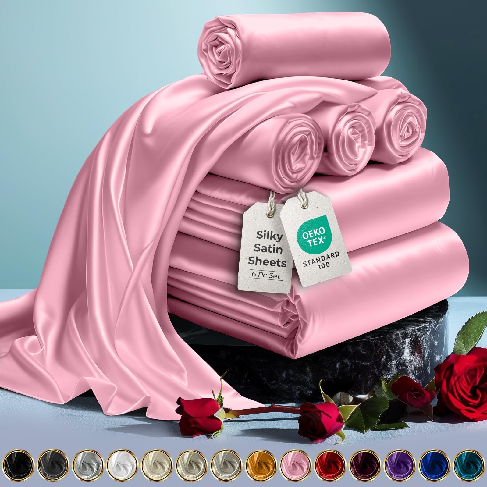 Amazon.com: DECOLURE Satin Sheets Queen Set 6pcs - Genuine and ...